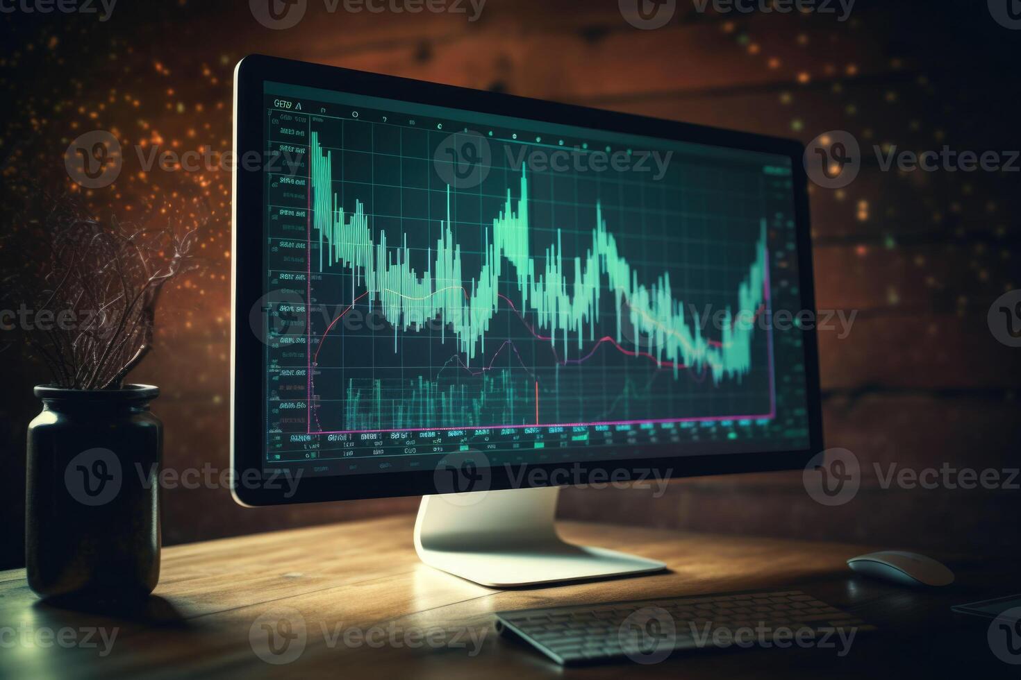 A computer monitor with a graph on the screen. Monitor screen shows ...