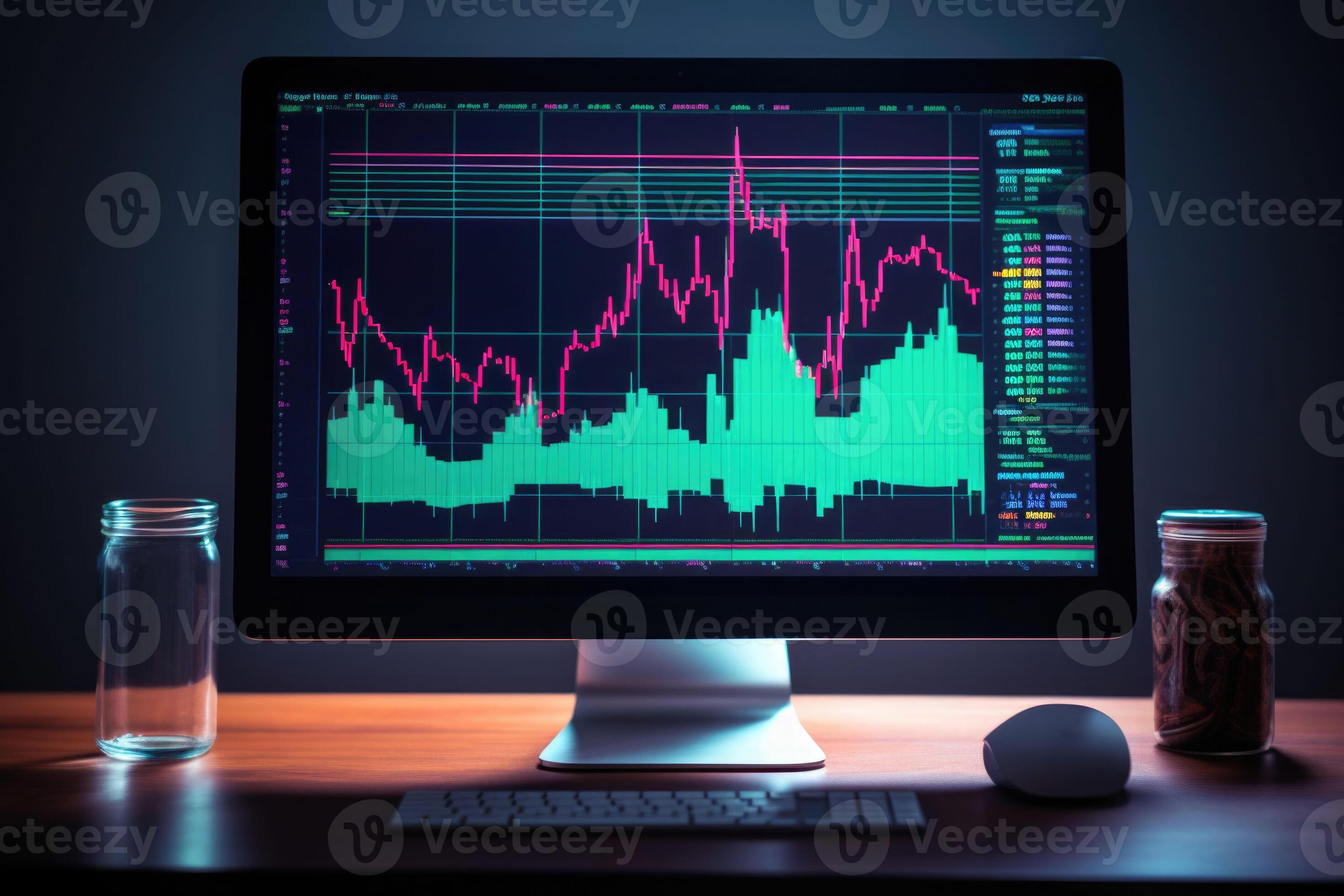 A computer monitor with a graph on the screen. Monitor screen shows ...