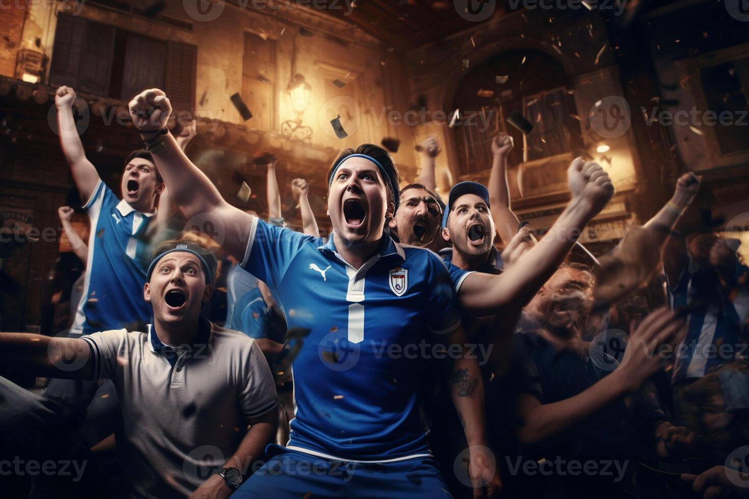 Excited Italy Football Fans Cheering For Their Team During A Game At