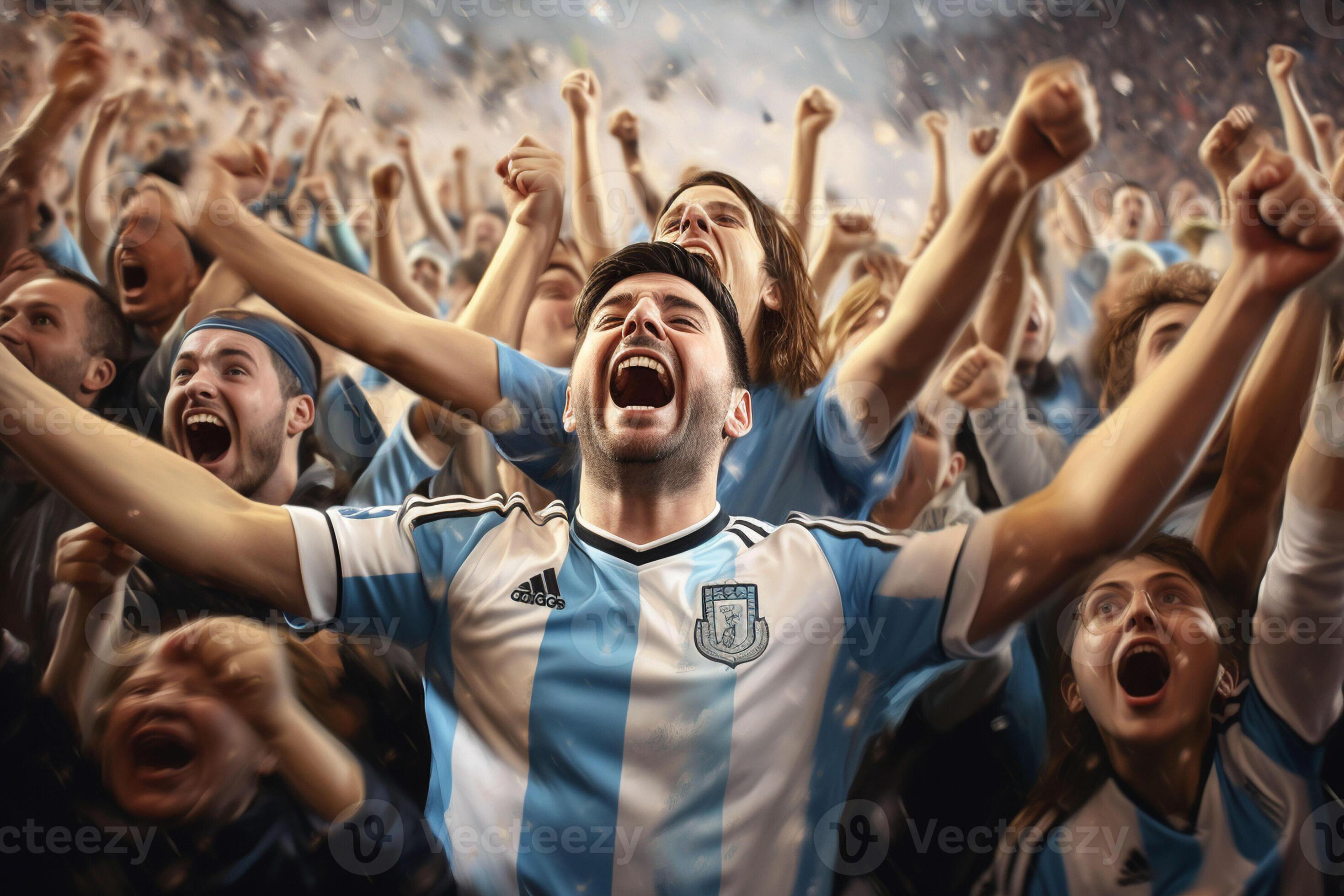 Excited Argentina Football Fans Cheering For Their Team During A Game At Stadium Ai Generated