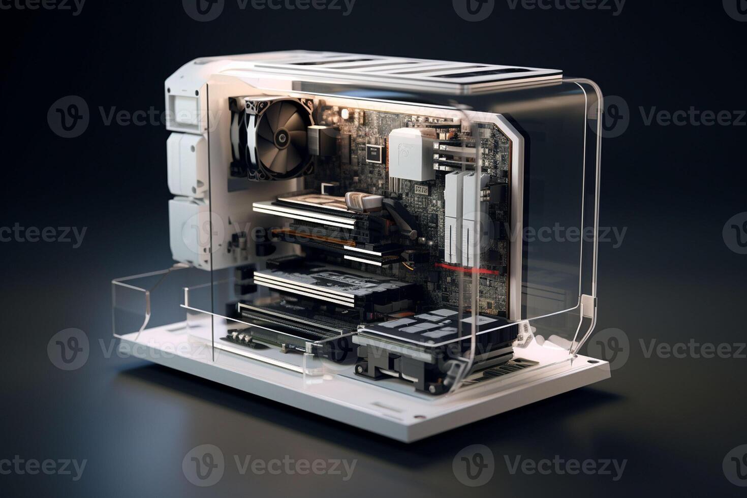 3d rendering of a computer case on a black background with reflection ...