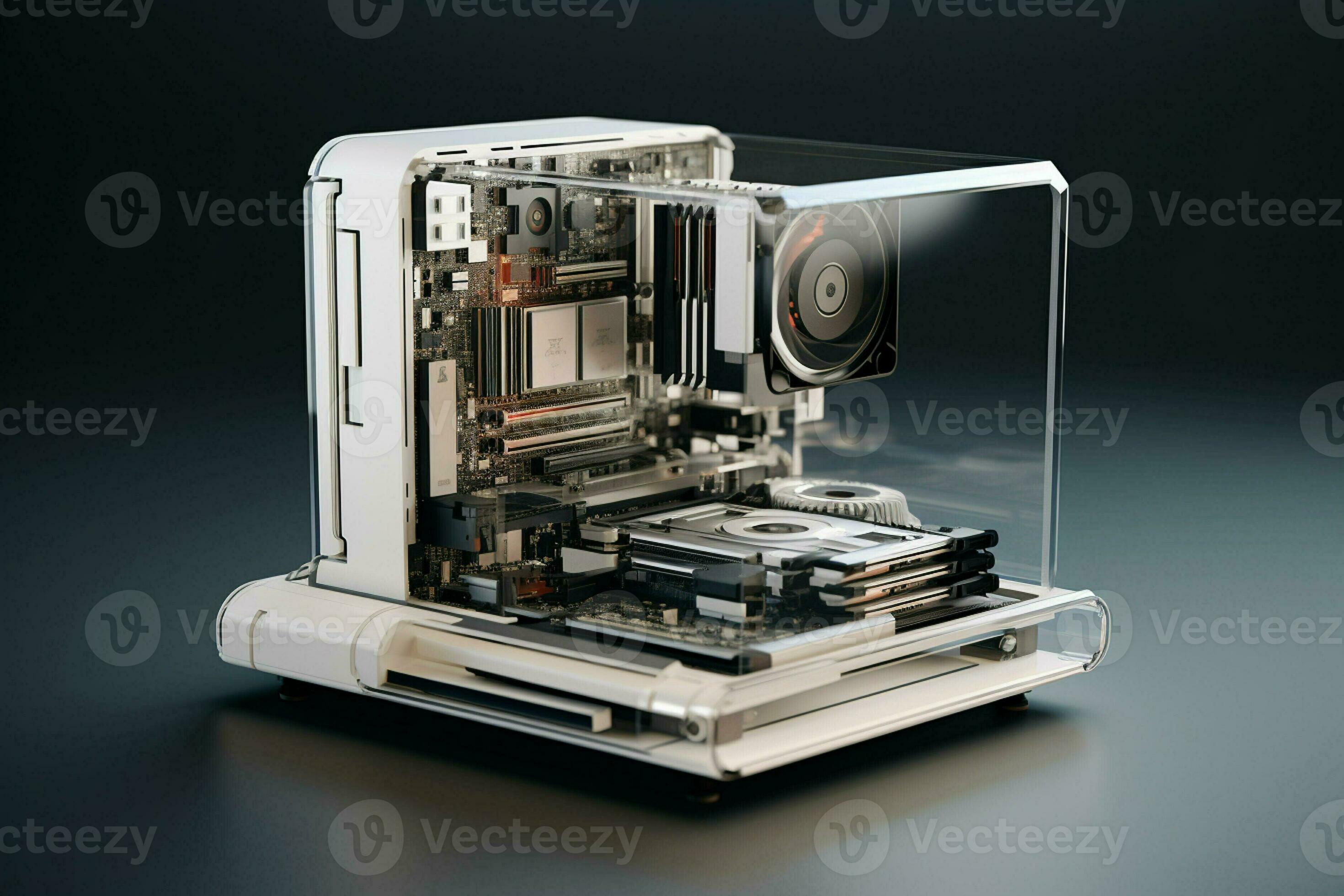 3d rendering of a computer case on a black background with reflection ...