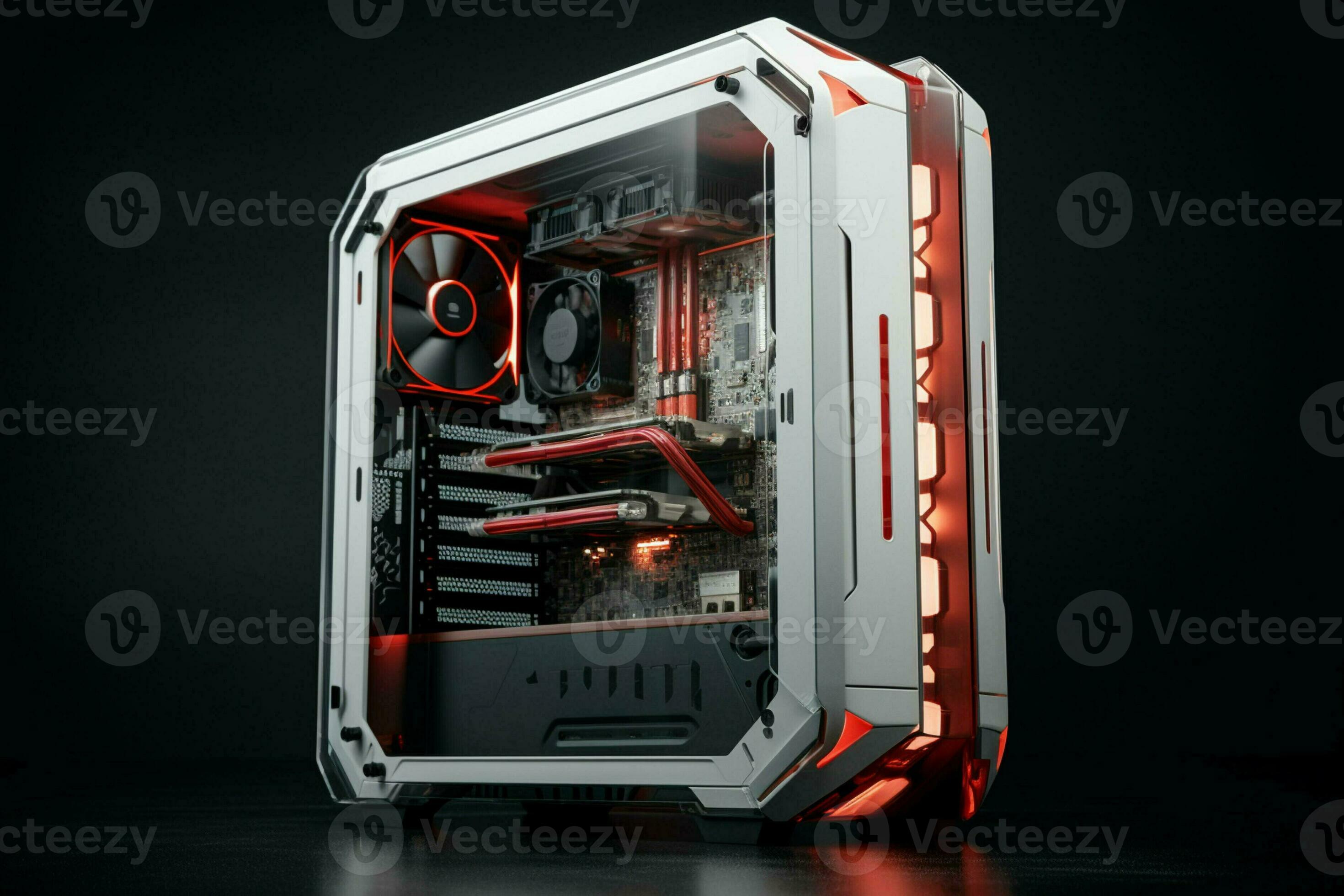 3d rendering of a computer case on a black background with reflection ...