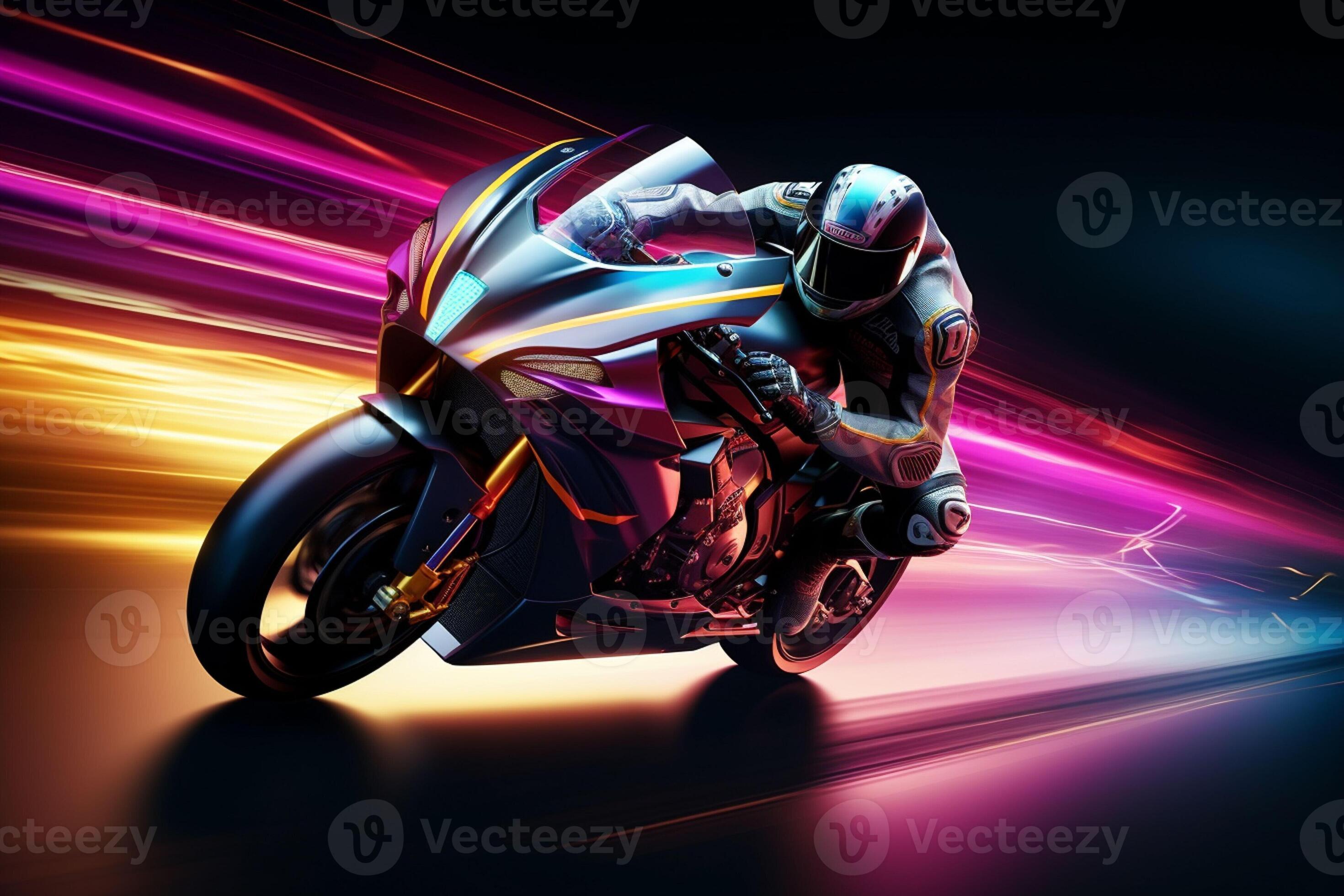 Motorcycle rider in action on the race track. 3d rendering. ai ...