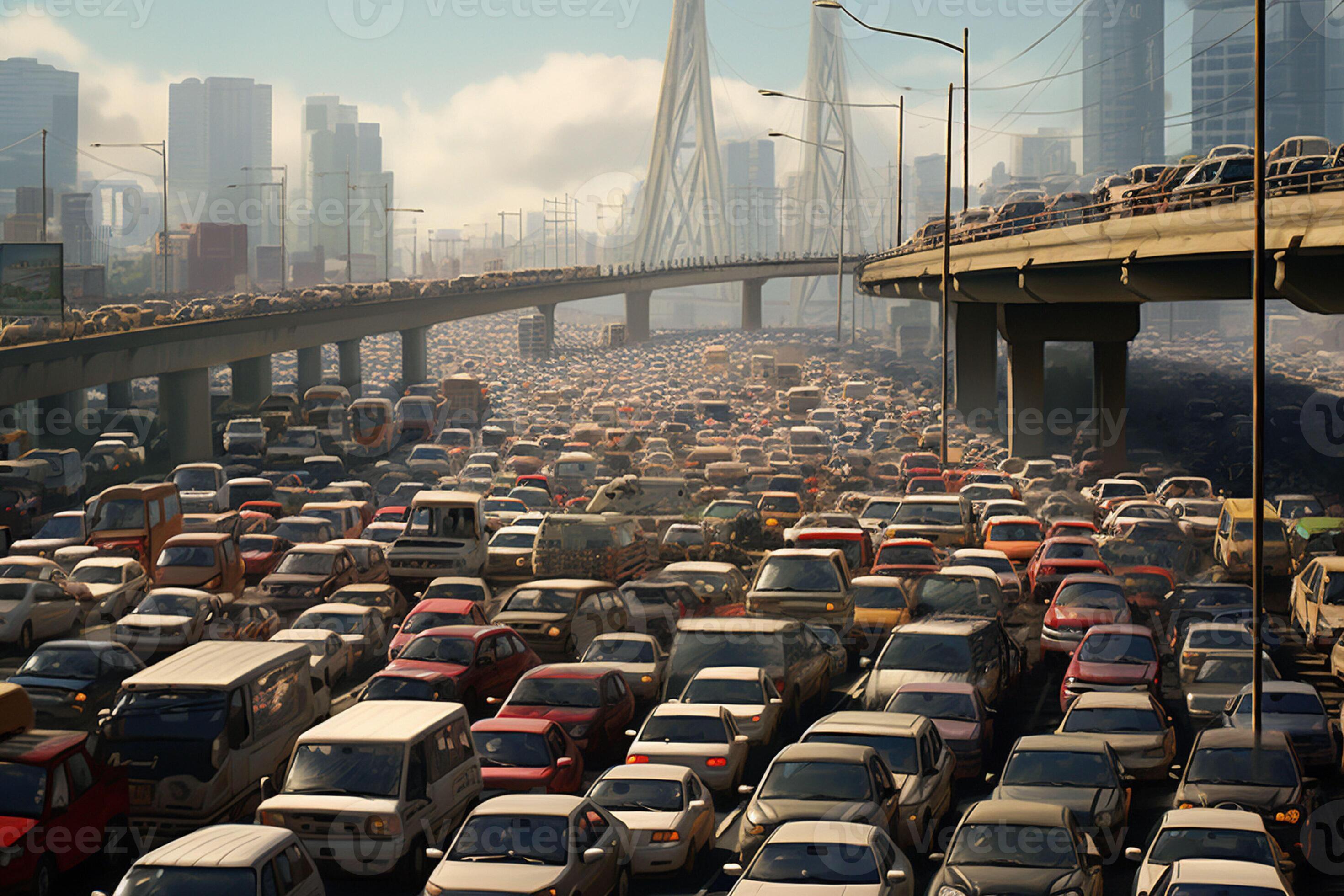 Aerial view of traffic jam on the road in Shanghai, China . Ai generated pro photo 29550526 ...