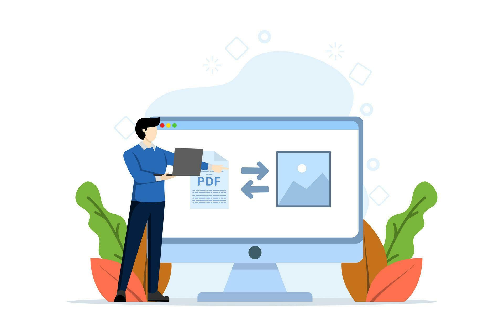 PDF conversion concept. PDF converter from jpg, Convert PDF to document file. Screen with the ...