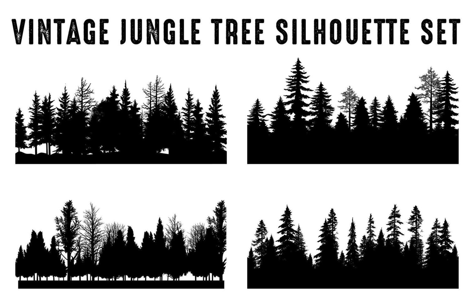 Vintage forest pine trees silhouette vector, Set of Pine tree ...
