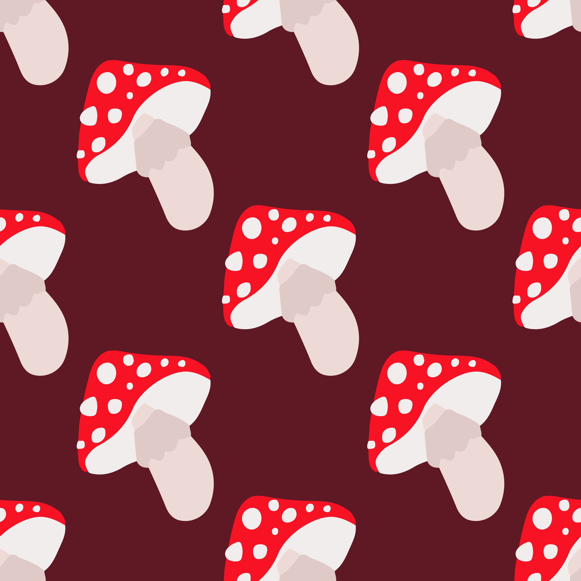 Amanita Mushroom Seamless Pattern Fly Agaric Muscaria Silhouettes
