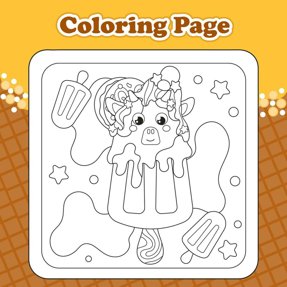 Summer sweets themed coloring page for kids with kawaii animal ...