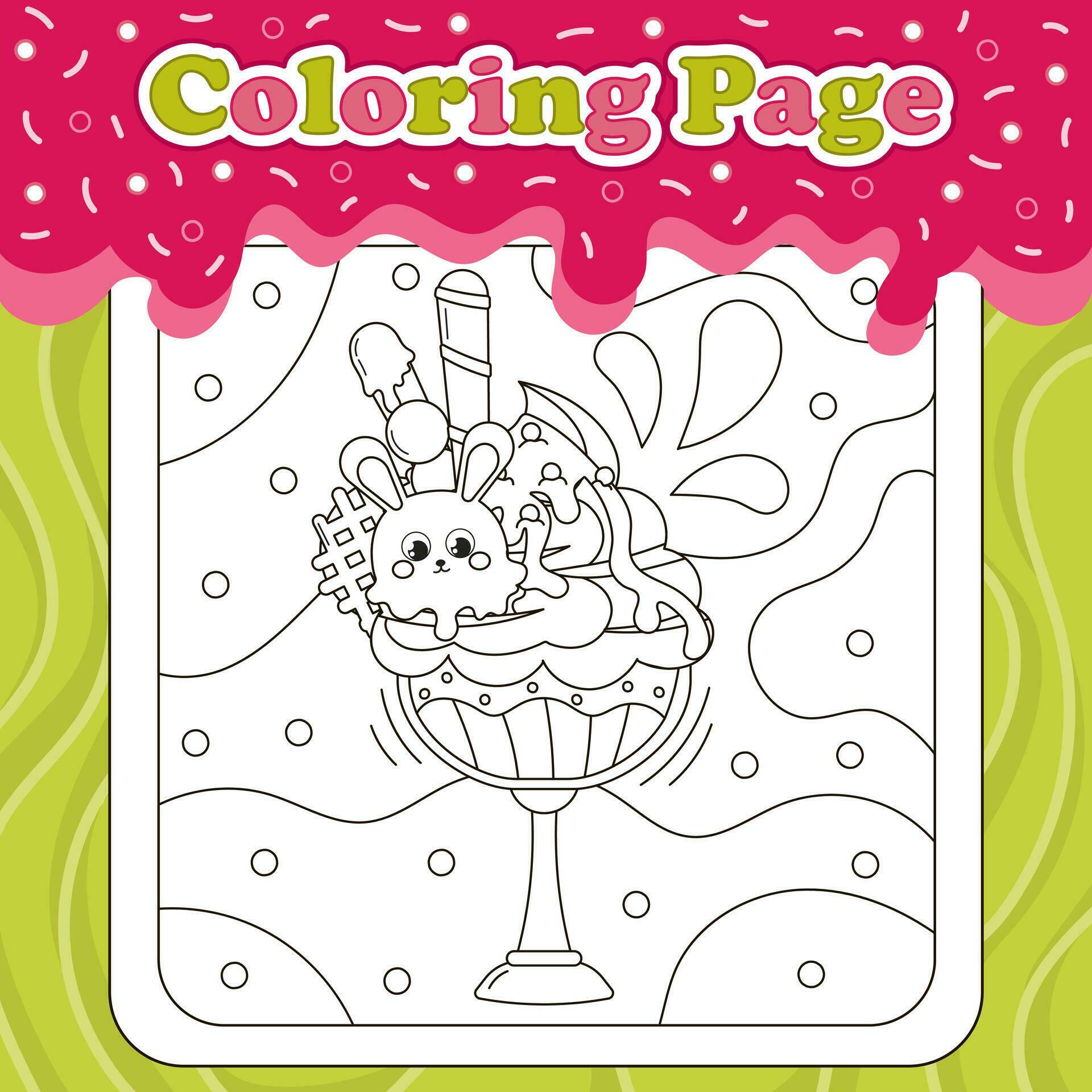 Summer sweets themed coloring page for kids with kawaii animal ...