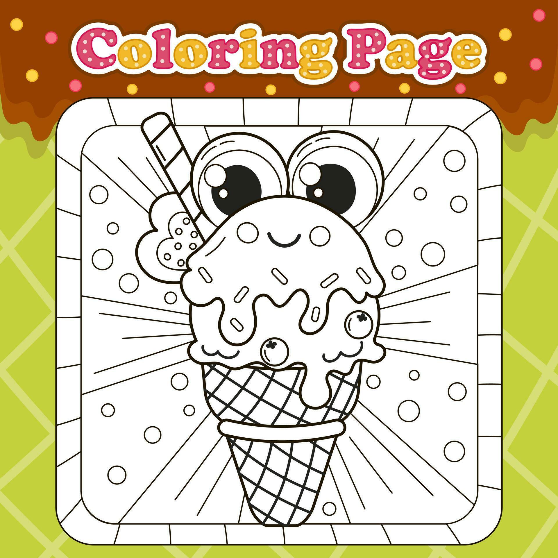 Summer sweets themed coloring page for kids with kawaii animal ...