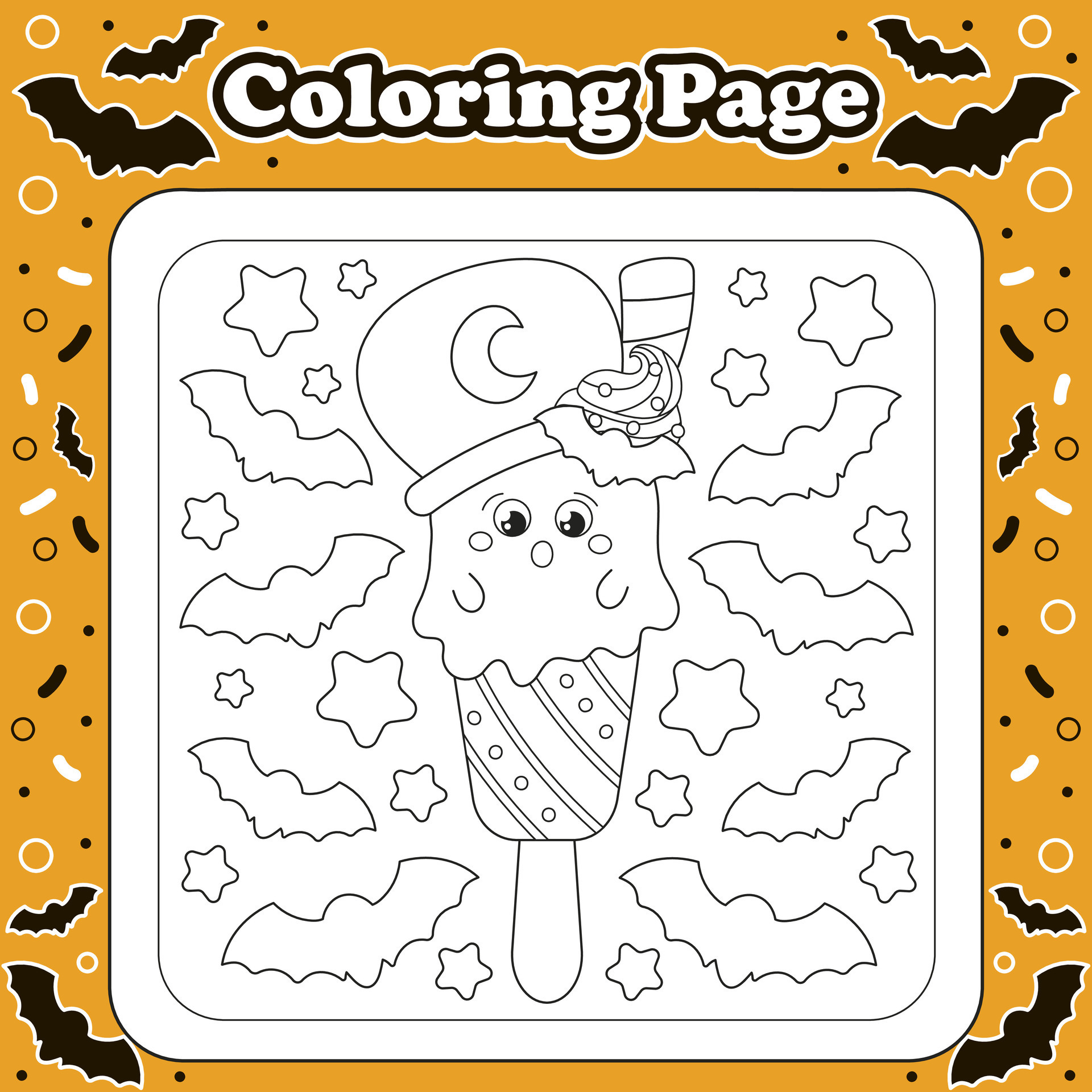 Halloween sweets themed coloring page for kids with kawaii ghost and ...