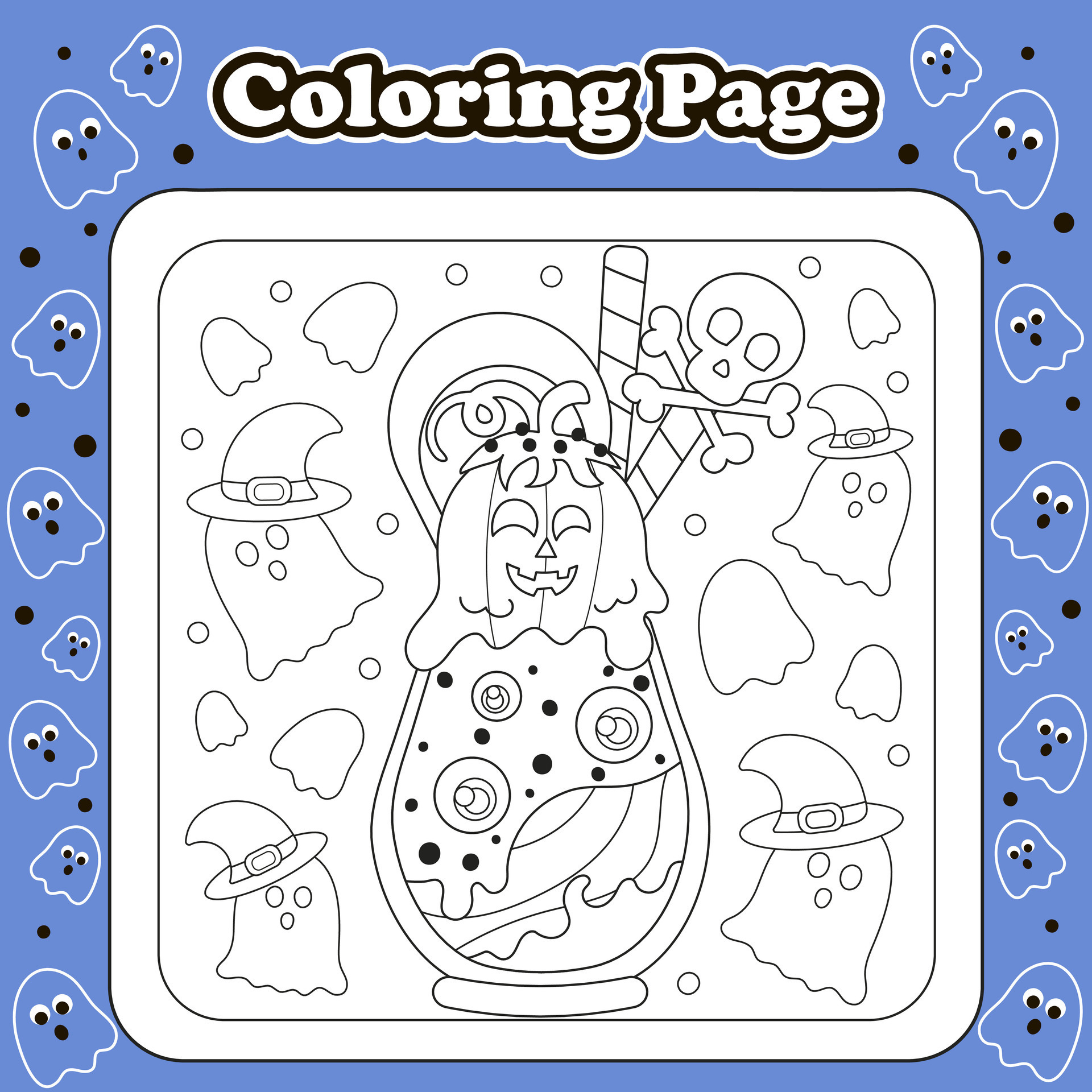 Halloween sweets themed coloring page for kids with kawaii pumpkin and ...