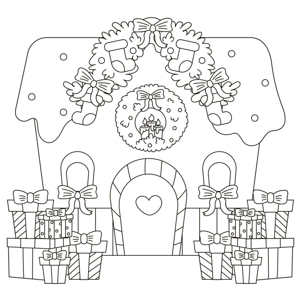 Christmas holiday candy house theme coloring page for kids and adults ...