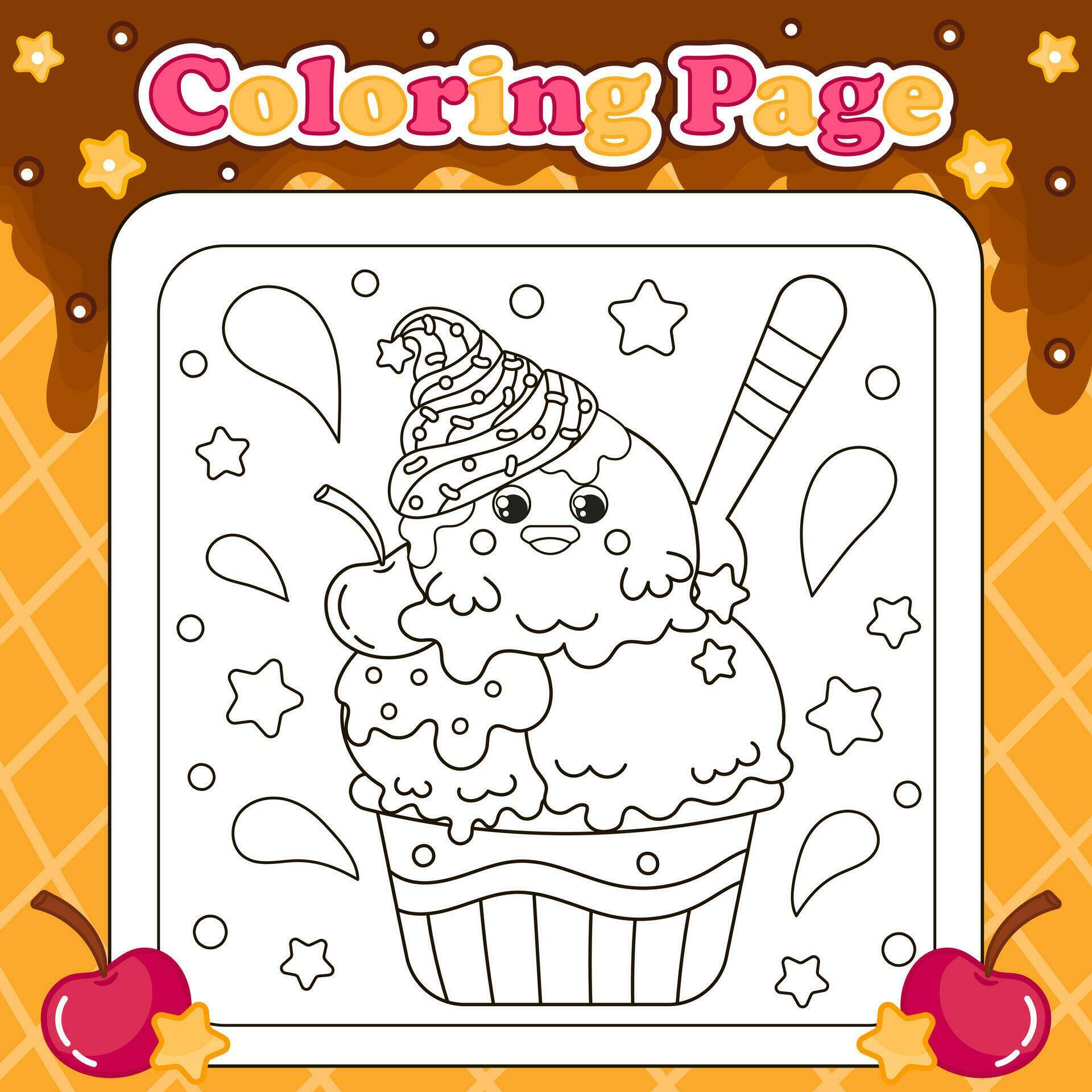 Summer sweets themed coloring page for kids with kawaii animal ...
