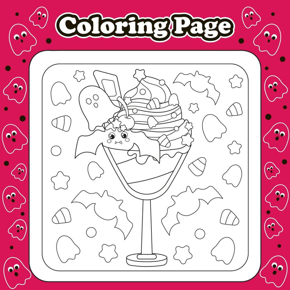 Halloween sweets themed coloring page for kids with kawaii ghost and ...