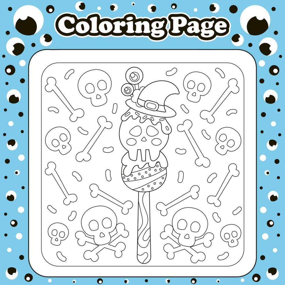 Halloween sweets themed coloring page for kids with kawaii skull ...