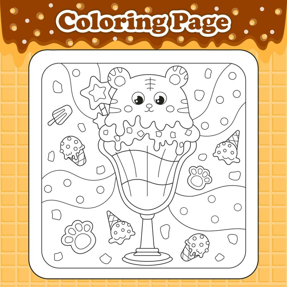 Summer sweets themed coloring page for kids with kawaii animal ...