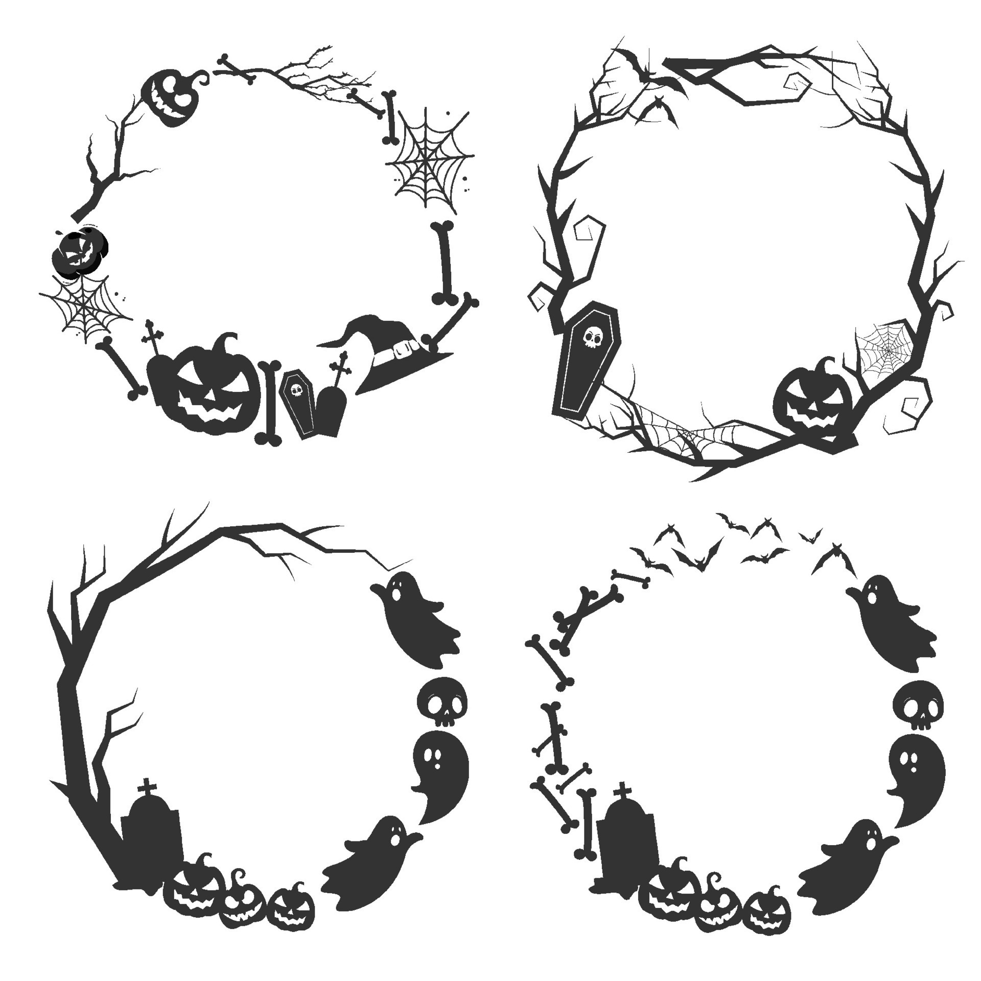 Halloween themed ghost frame with spider net and creepy tree branch ...