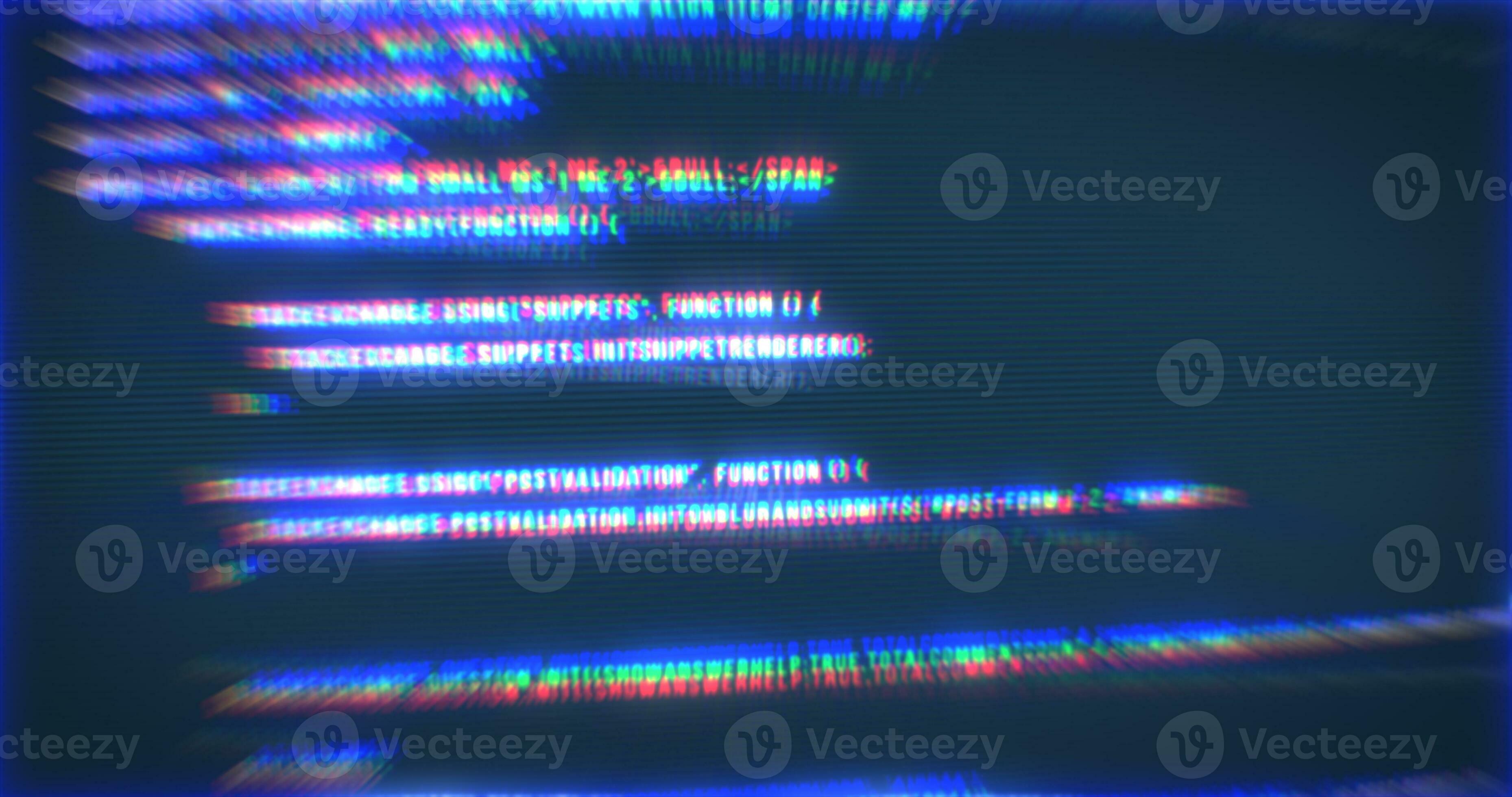 The process of writing a digital code by a programmer in a programming language, glowing letters ...