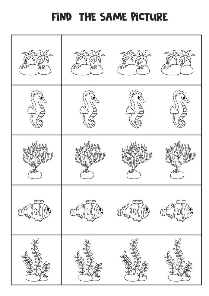 Find two the same sea animals. Black and white worksheet. 29577258 ...