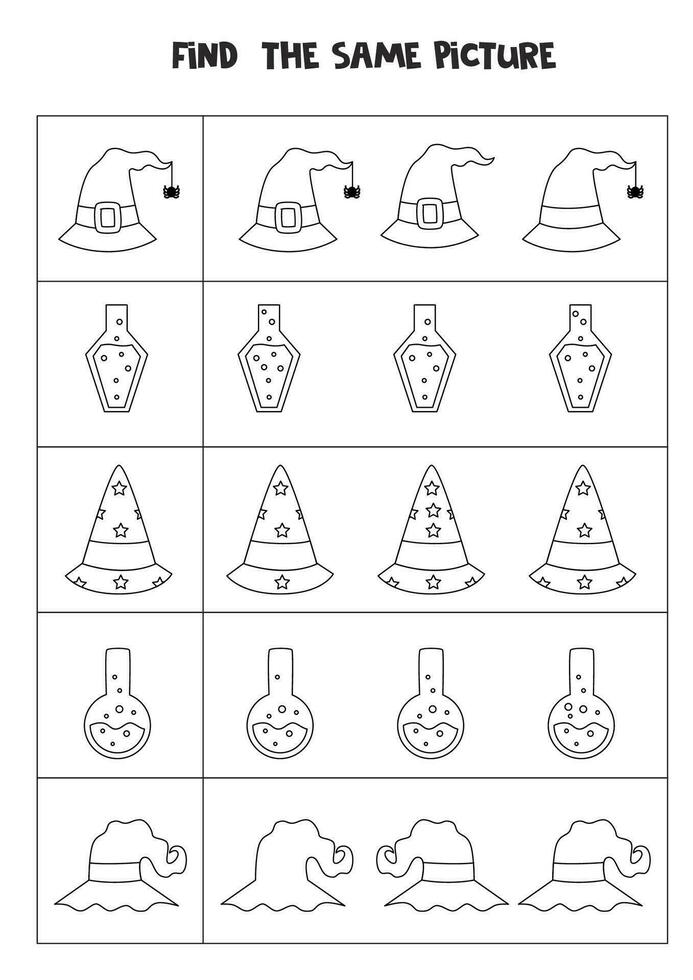 Find two the same Halloween pictures. Black and white worksheet ...