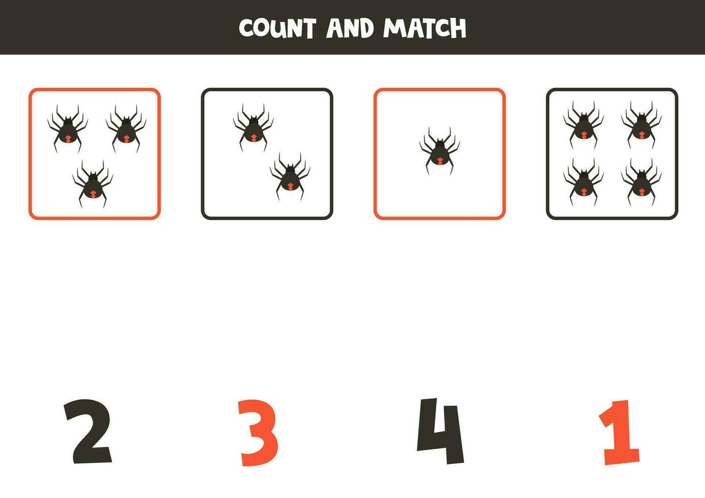 Counting game for kids. Count all red back spiders and match with ...