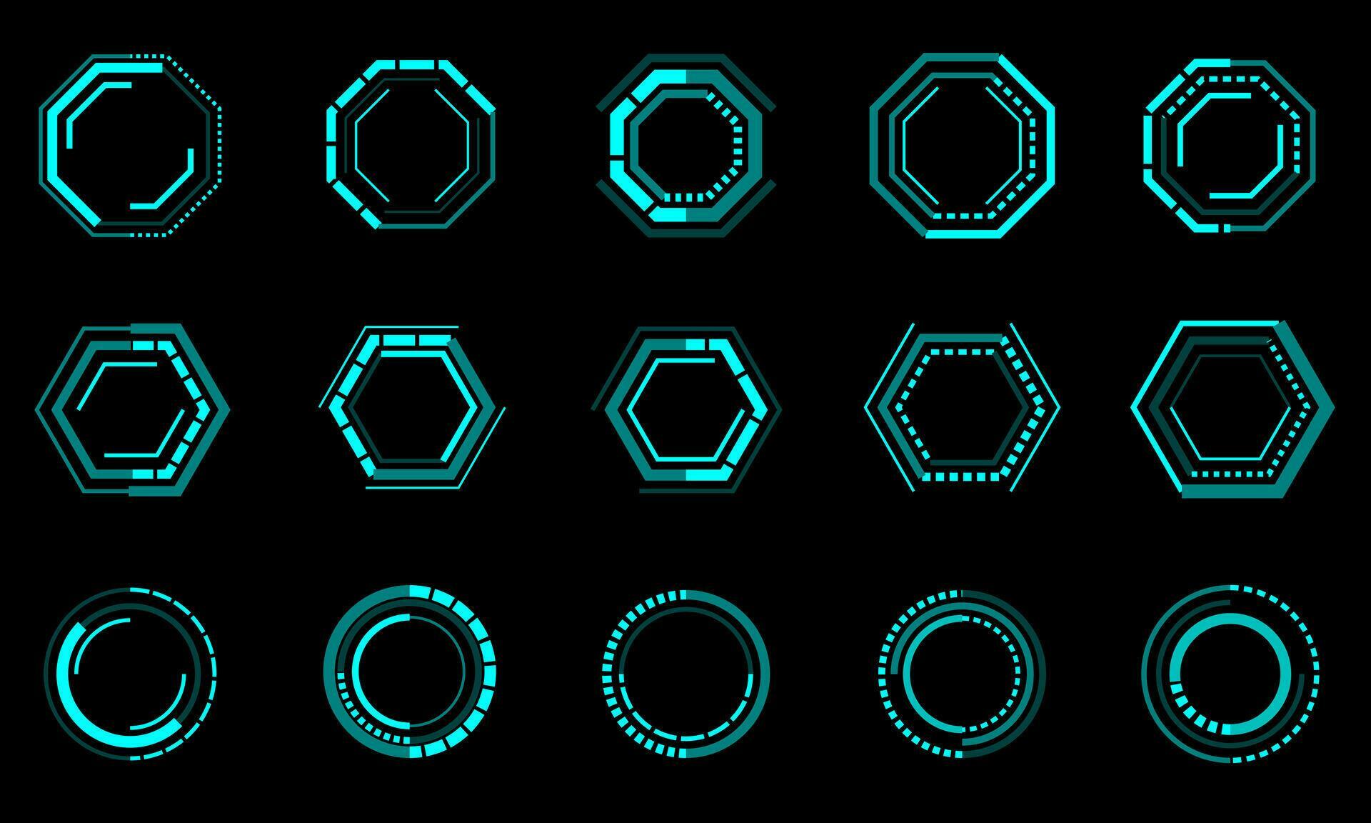 Set of sci fi blue circle user interface elements technology futuristic ...