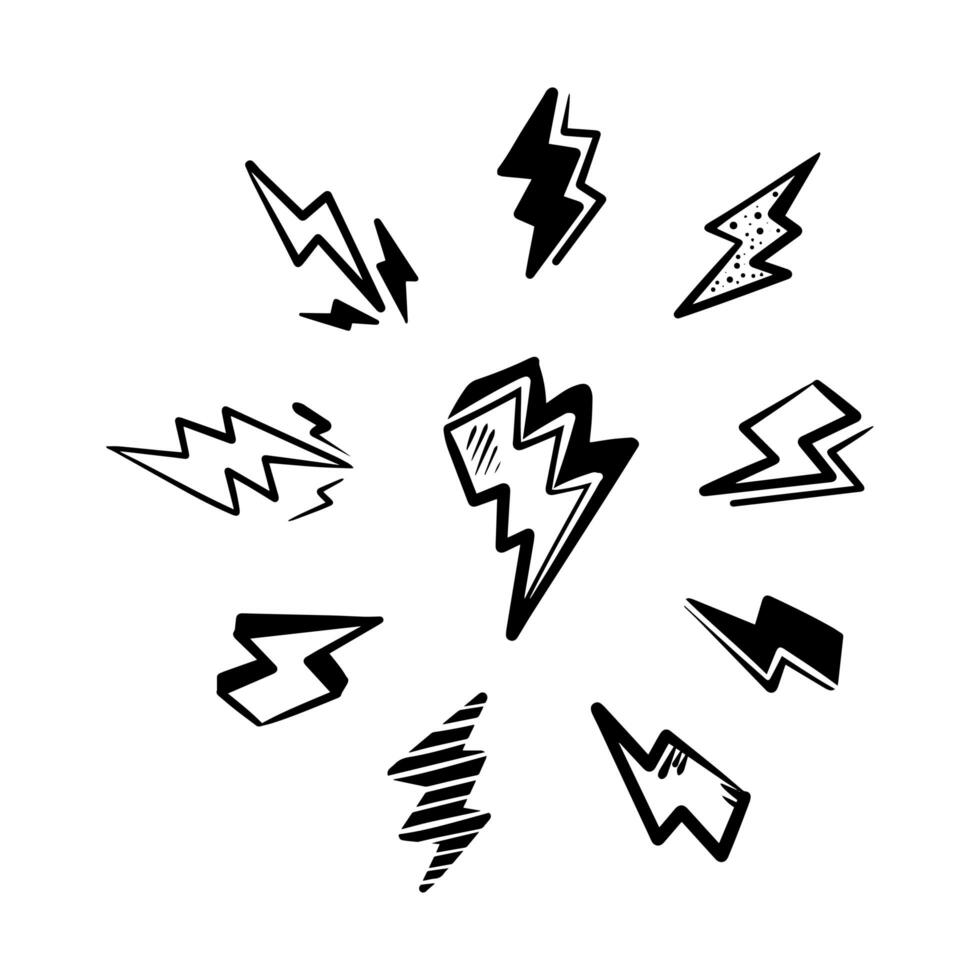 Hand drawn vector doodle electric lightning symbol sketch. thunder ... Hand drawn vector doodle electric lightning symbol sketch. thunder ...