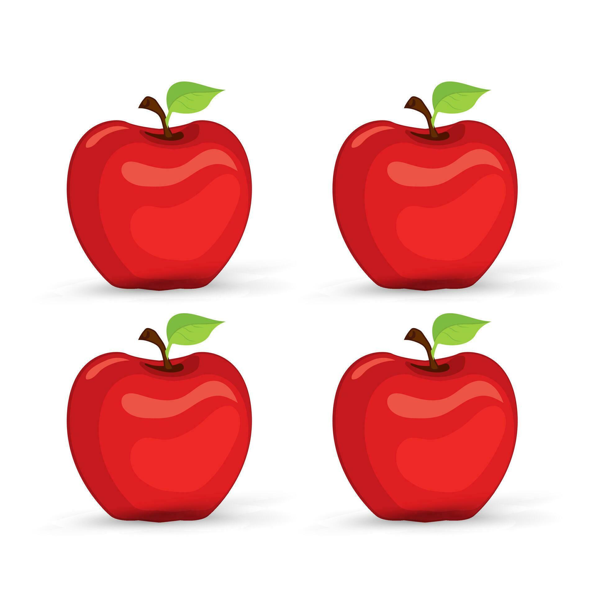 Four red apple fruits icon vector. Fresh apple fruit object, element on isolated white ...