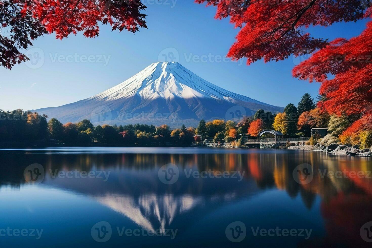 Mount Fuji and autumn leaves background. Generative AI. 29590824 Stock ...