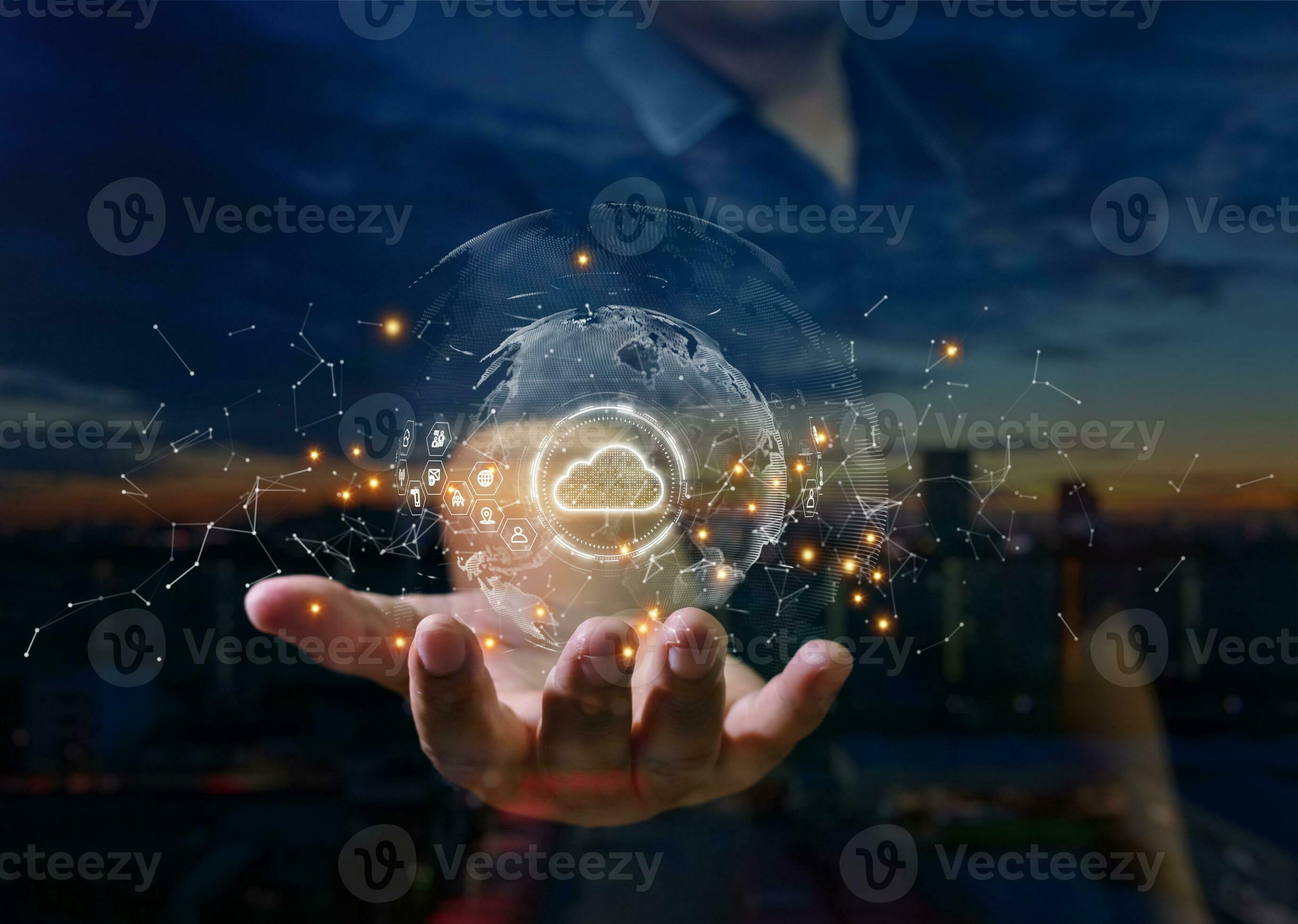 Digital Cloud Computing In Hands Of Cyber Security Digital Data Network Protection Technology