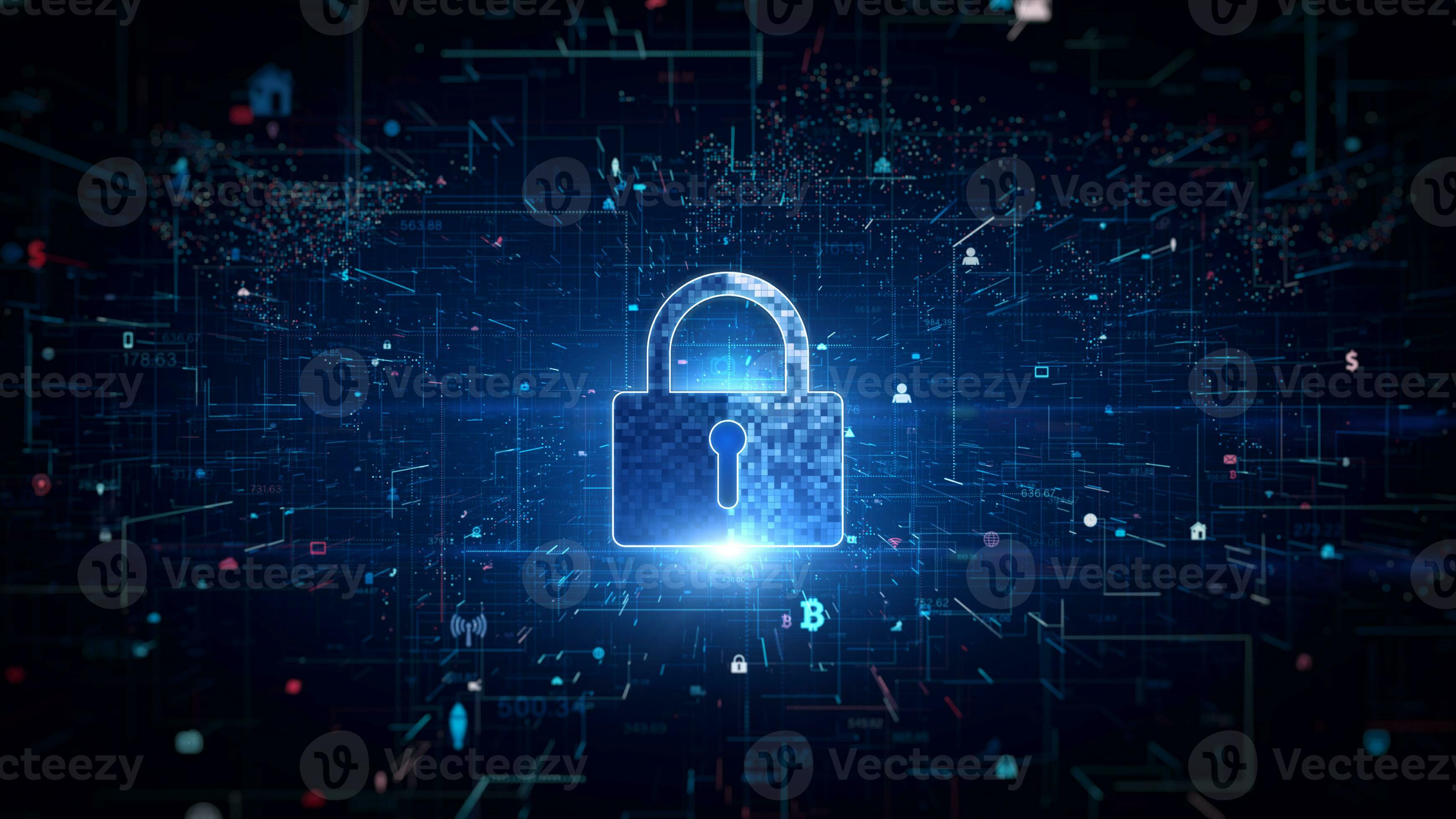 Blue Padlock Icon Cyber Security, Digital Data Network Protection ...
