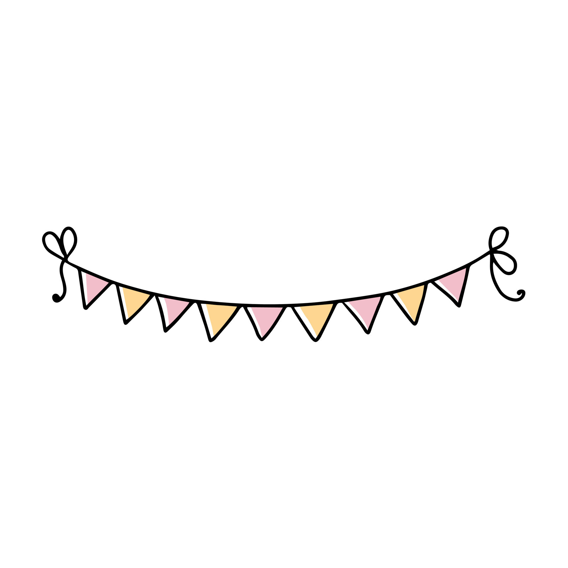Triangle flags on a string in doodle style on a white background ...