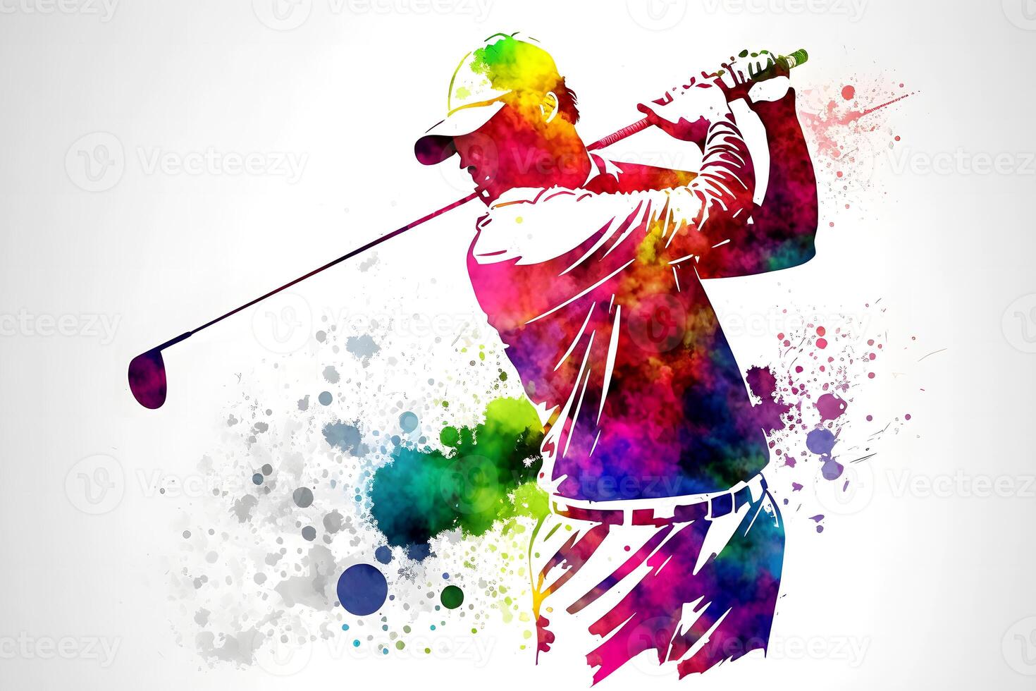 golf player with watercolor rainbow splash. Neural network generated ...