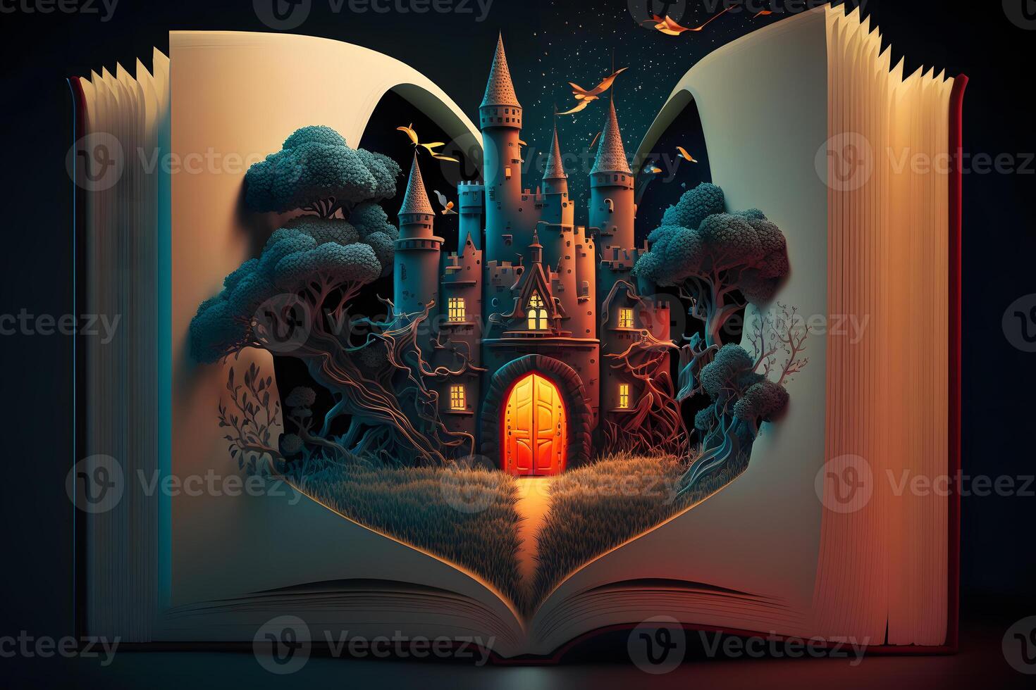 Fantasy castle in a fairy tale book. Neural network AI generated art ...