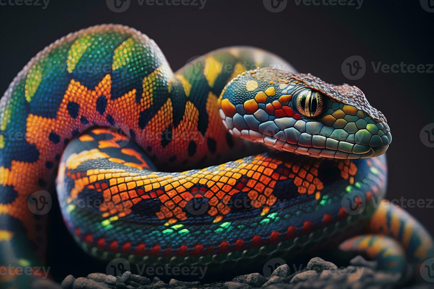 beautiful colorful snake, brazilian rainbow boa. Neural network AI ...