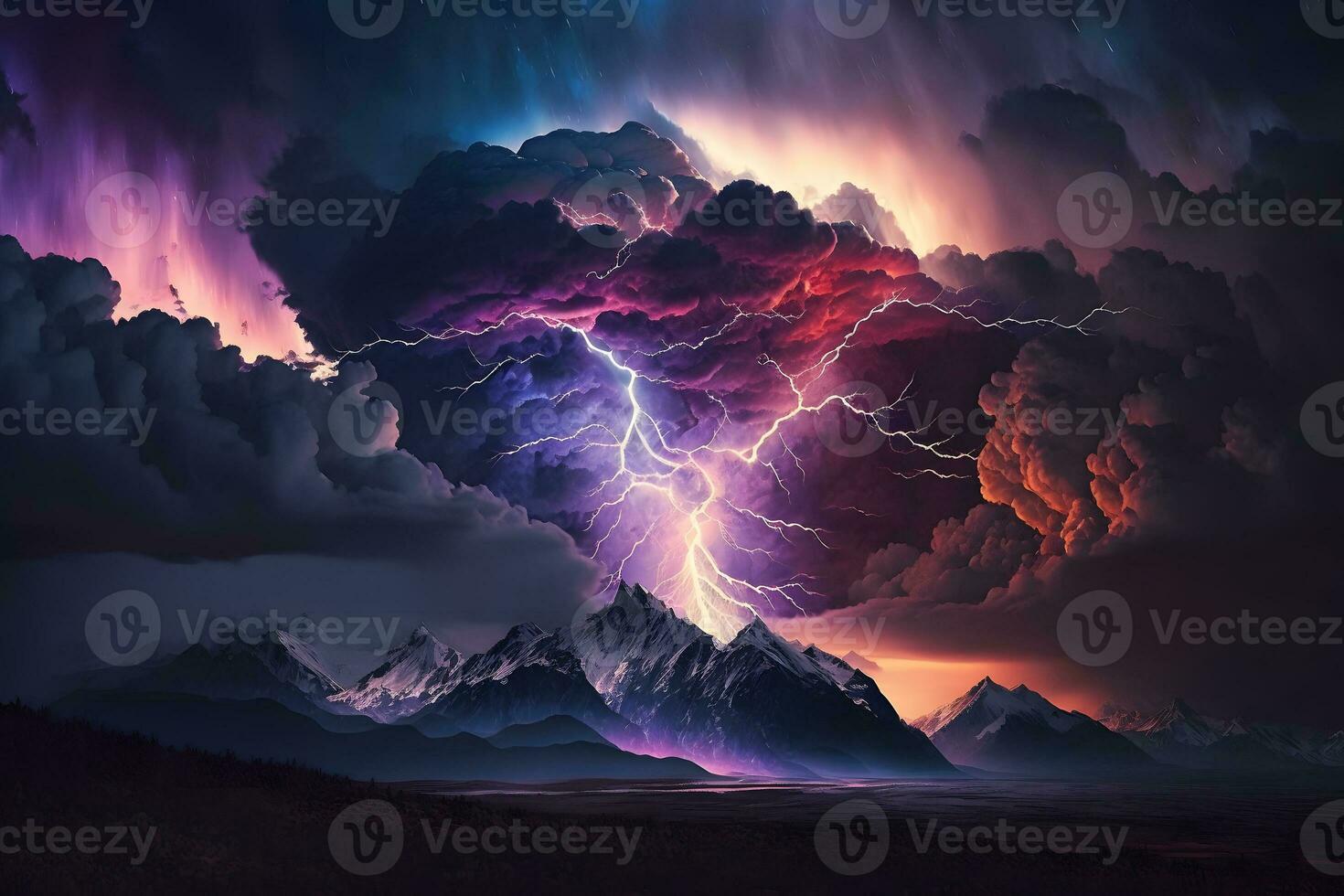 Lightning with colorful dramatic clouds. Neural network AI generated ... Lightning with colorful dramatic clouds. Neural network AI generated ...