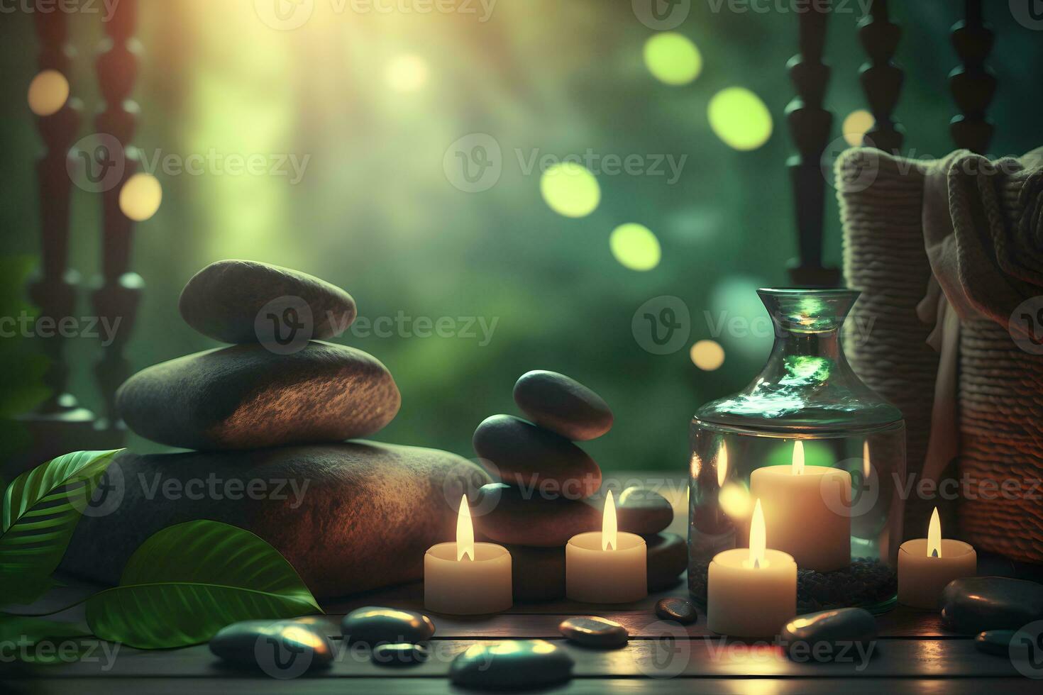 Beauty Spa Treatment And Relax Concept Hot Stone Massage Setting Lit By Candles Neural Network