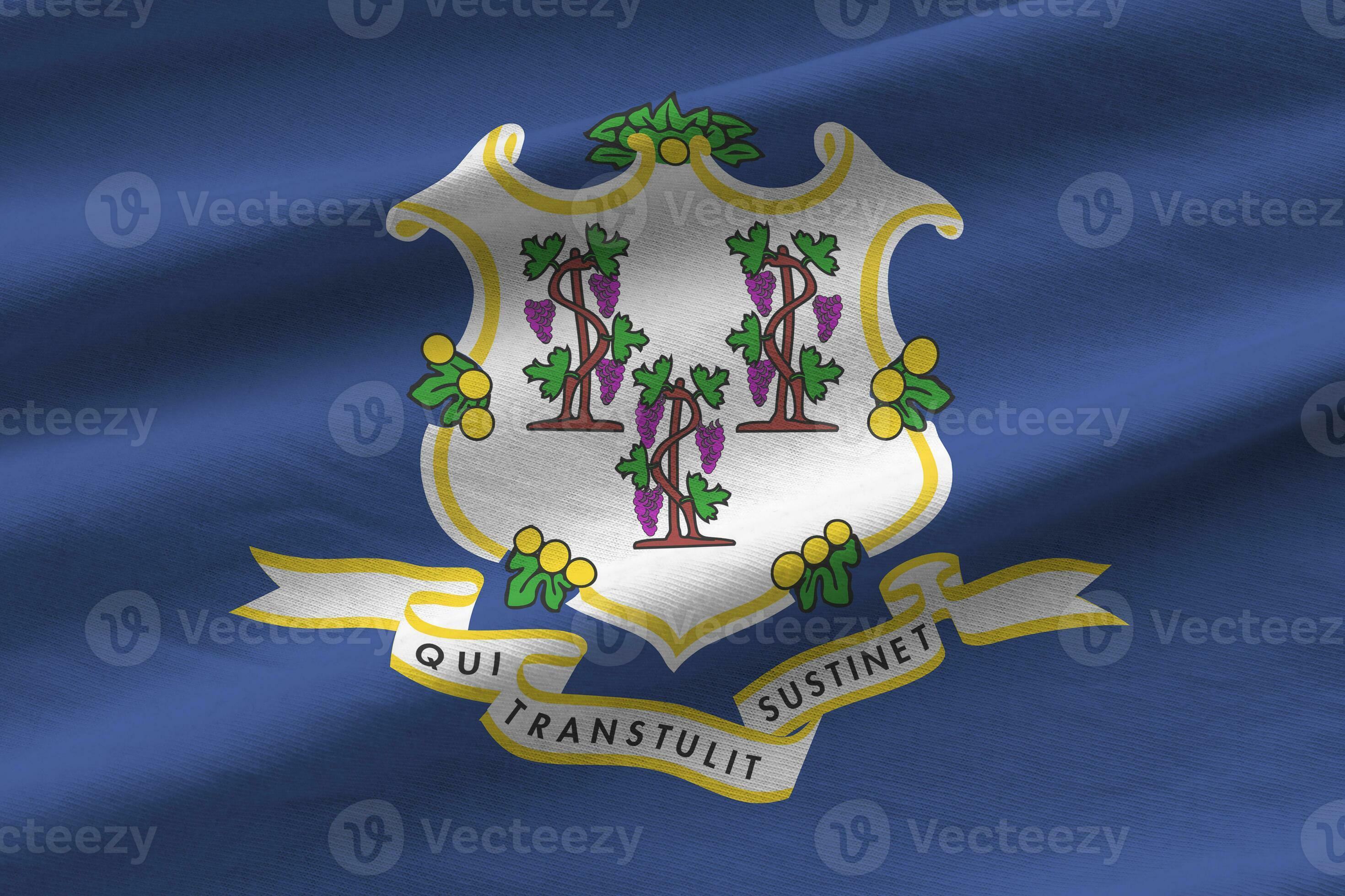Connecticut US state flag with big folds waving close up under the ...