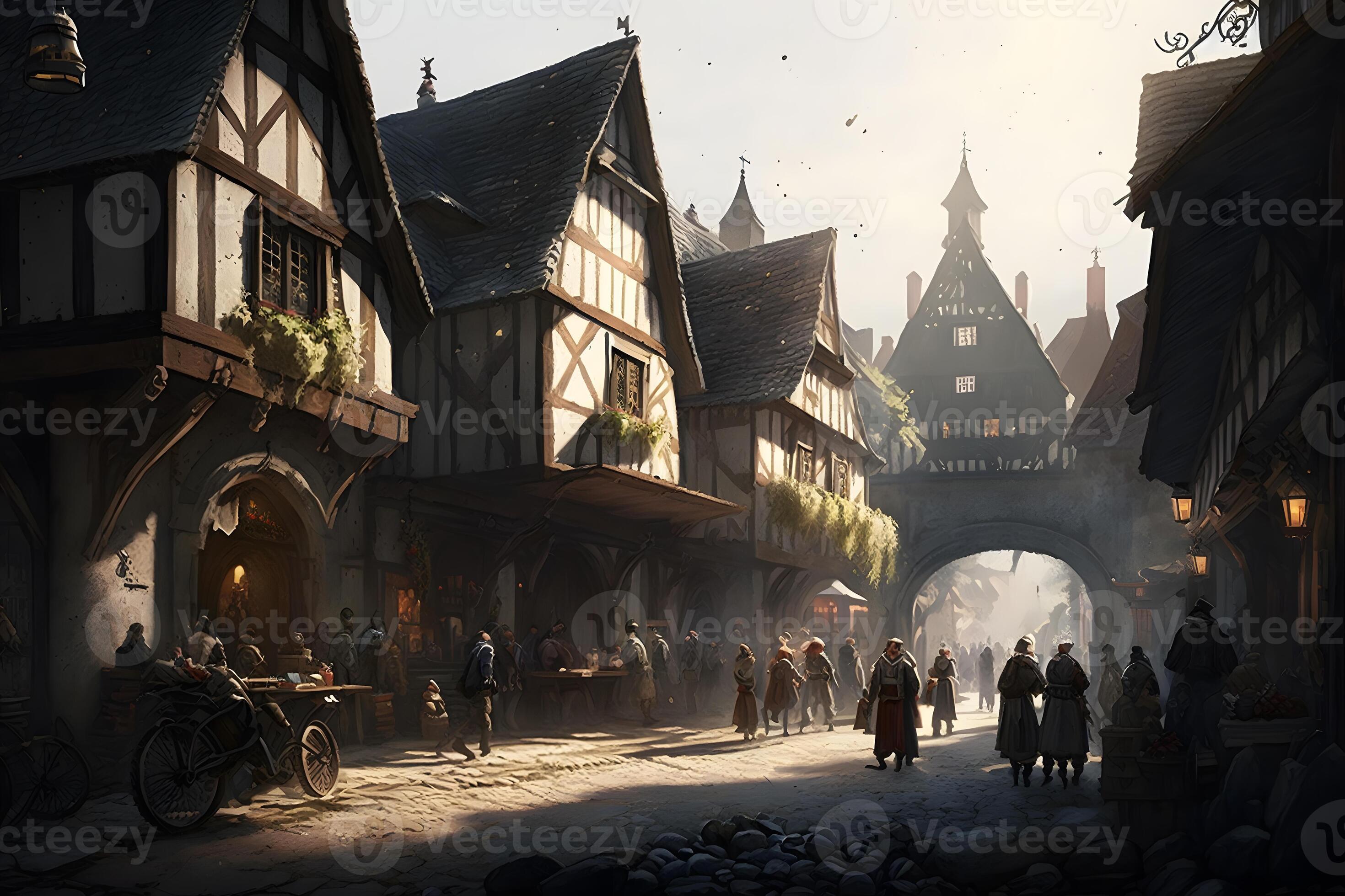 Medieval city streets view. Neural network AI generated 29614766 Stock ...