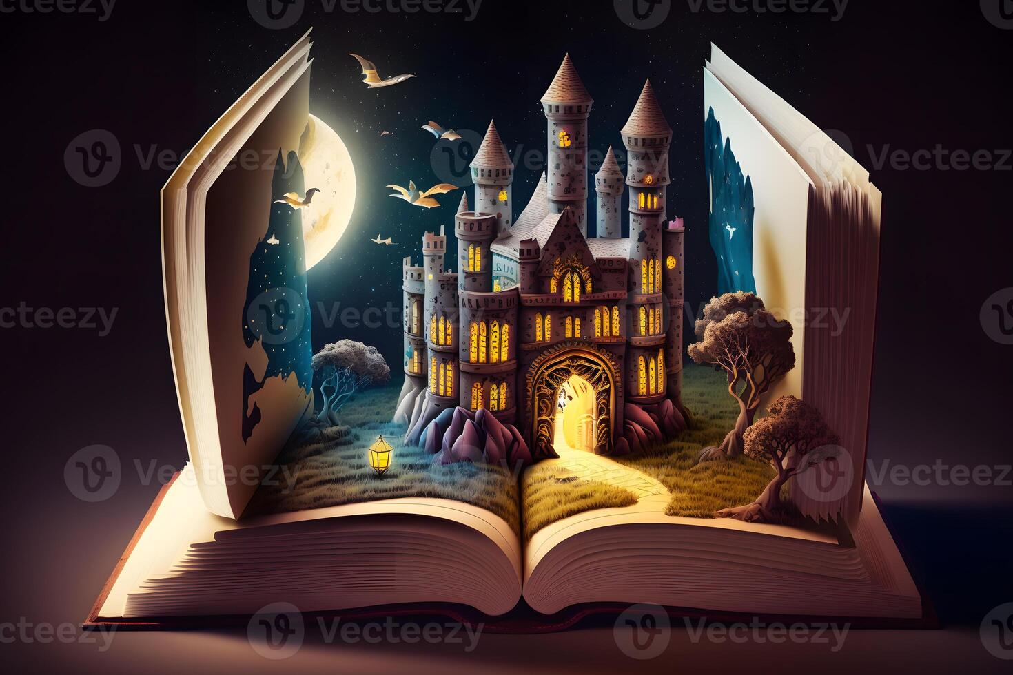 Fantasy castle in a fairy tale book. Neural network AI generated art ...