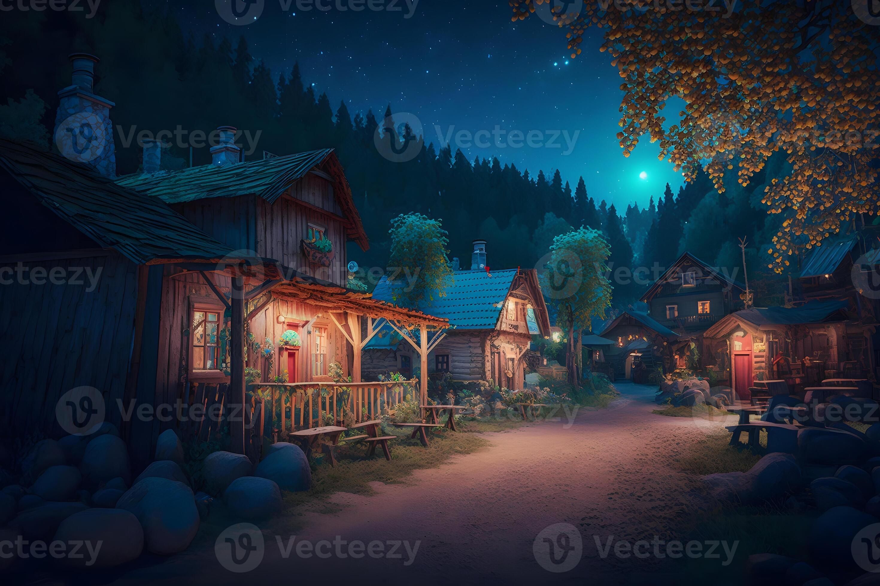 Street view of fantasy fairy tale medieval village. Neural network AI ...