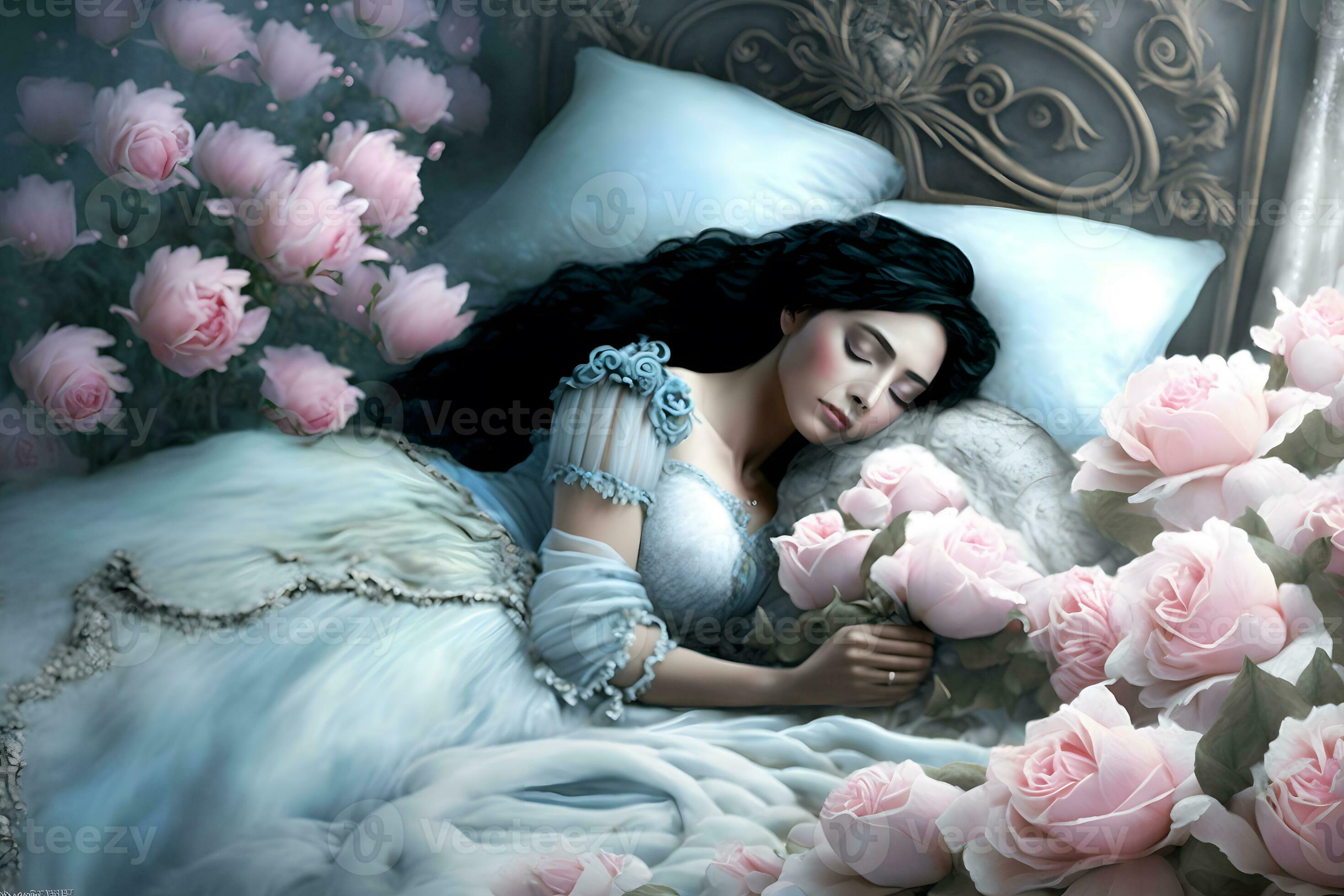 Fantasy Woman Sleeping Beauty Lies Sleep With Flowers Neural Network