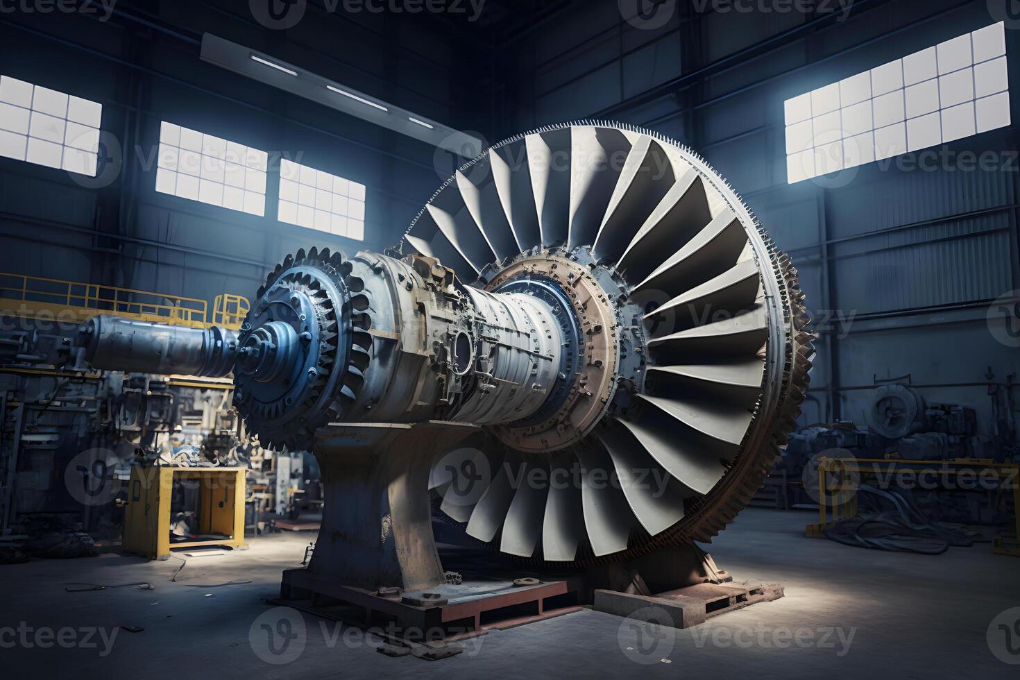 Workers Assembling And Constructing Gas Turbines In A Modern Industrial