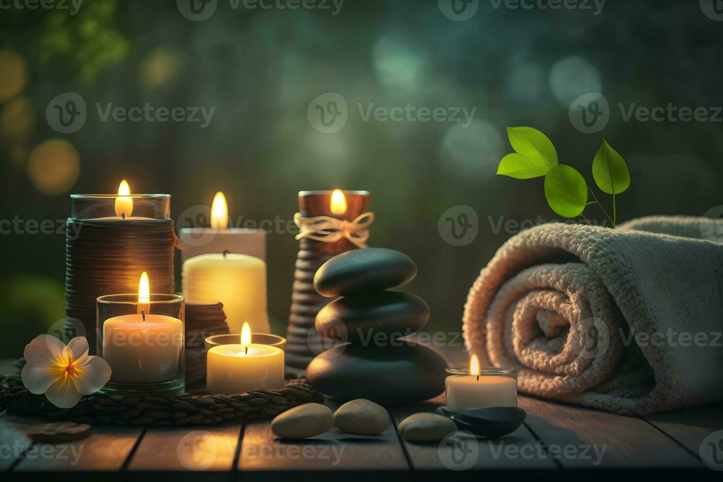 Beauty Spa Treatment And Relax Concept Hot Stone Massage Setting Lit