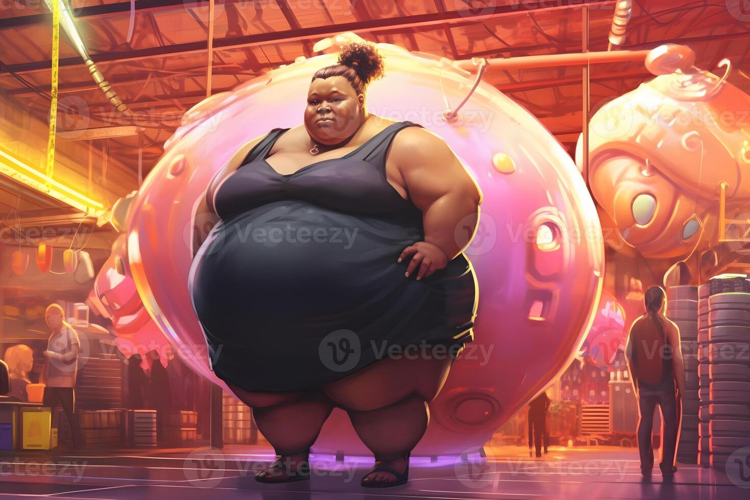 plus size woman of the future, synthwave style. Neural network AI ...