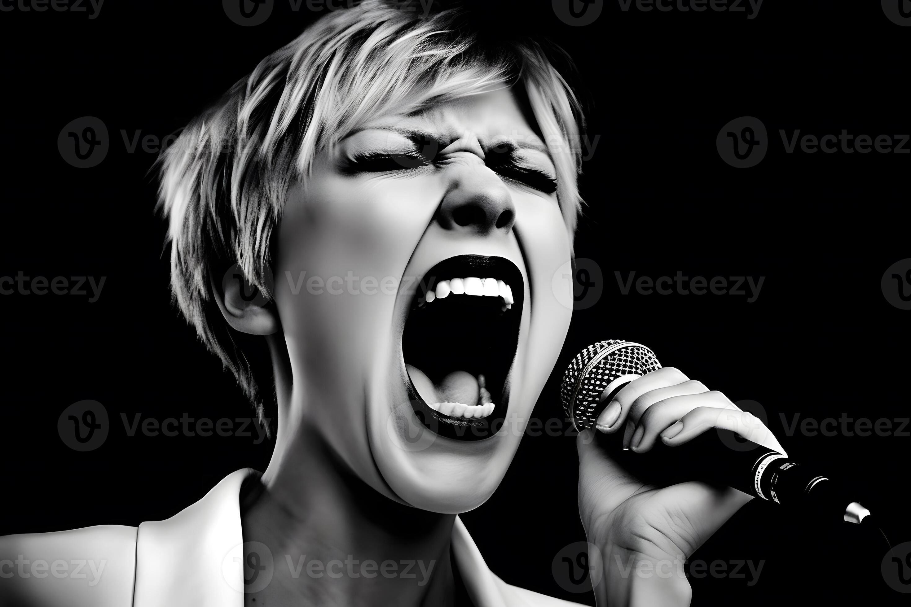 metal girl yells into a microphone. Neural network AI generated ... metal girl yells into a microphone. Neural network AI generated ...