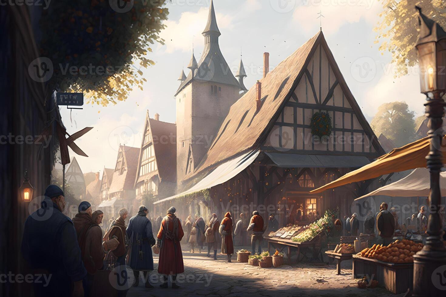 Medieval city streets view. Neural network AI generated 29617121 Stock ...