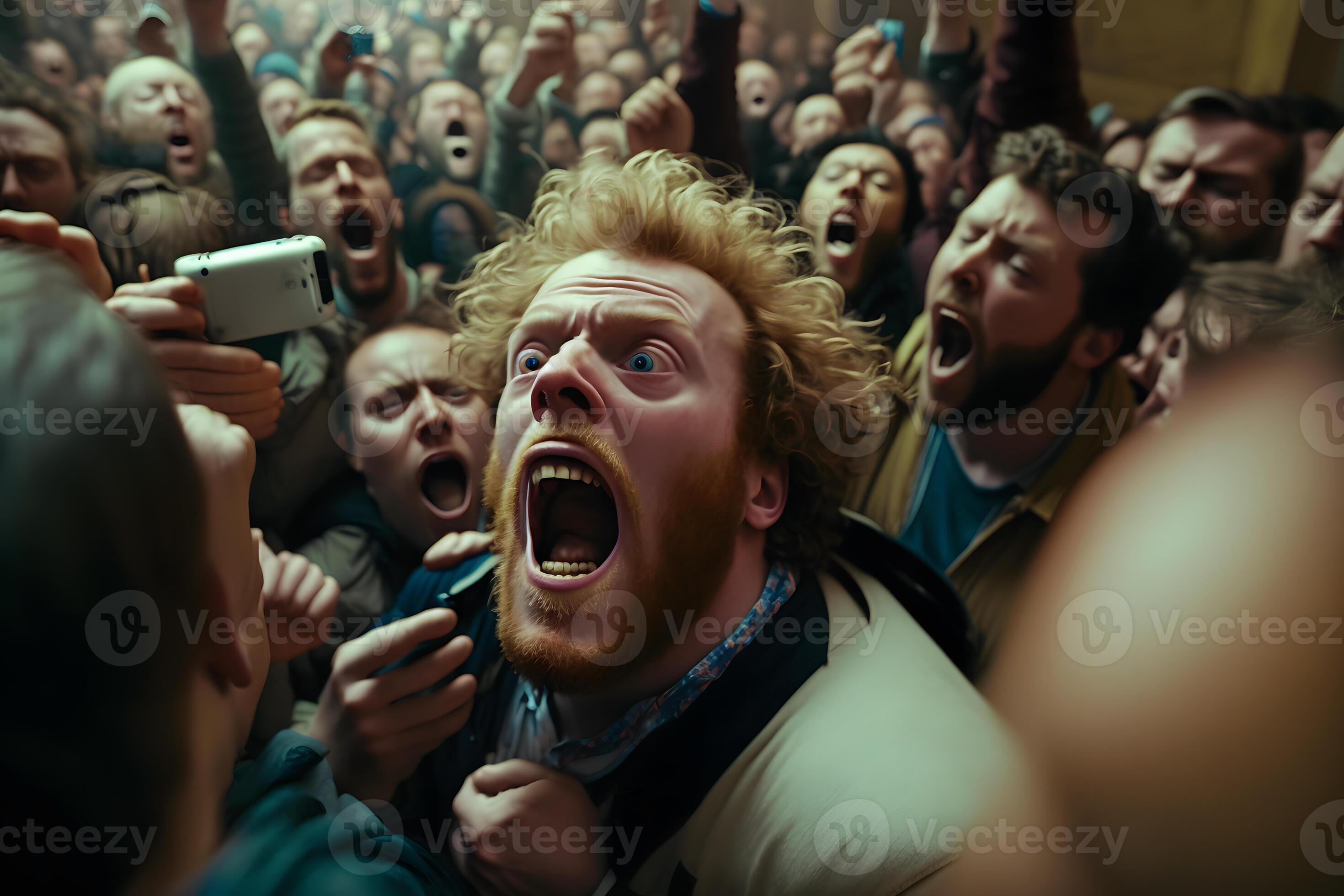 Crowd of panicking people. People scream in fear. Neural network AI generated 29617465 Stock ...